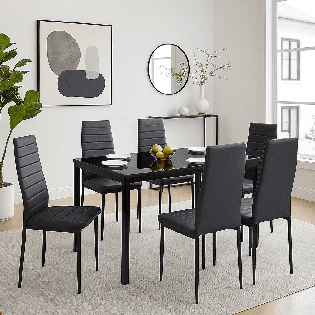 Anchorhome 7-Piece Glass Dining Set, Modern Kitchen Table Furniture for ...