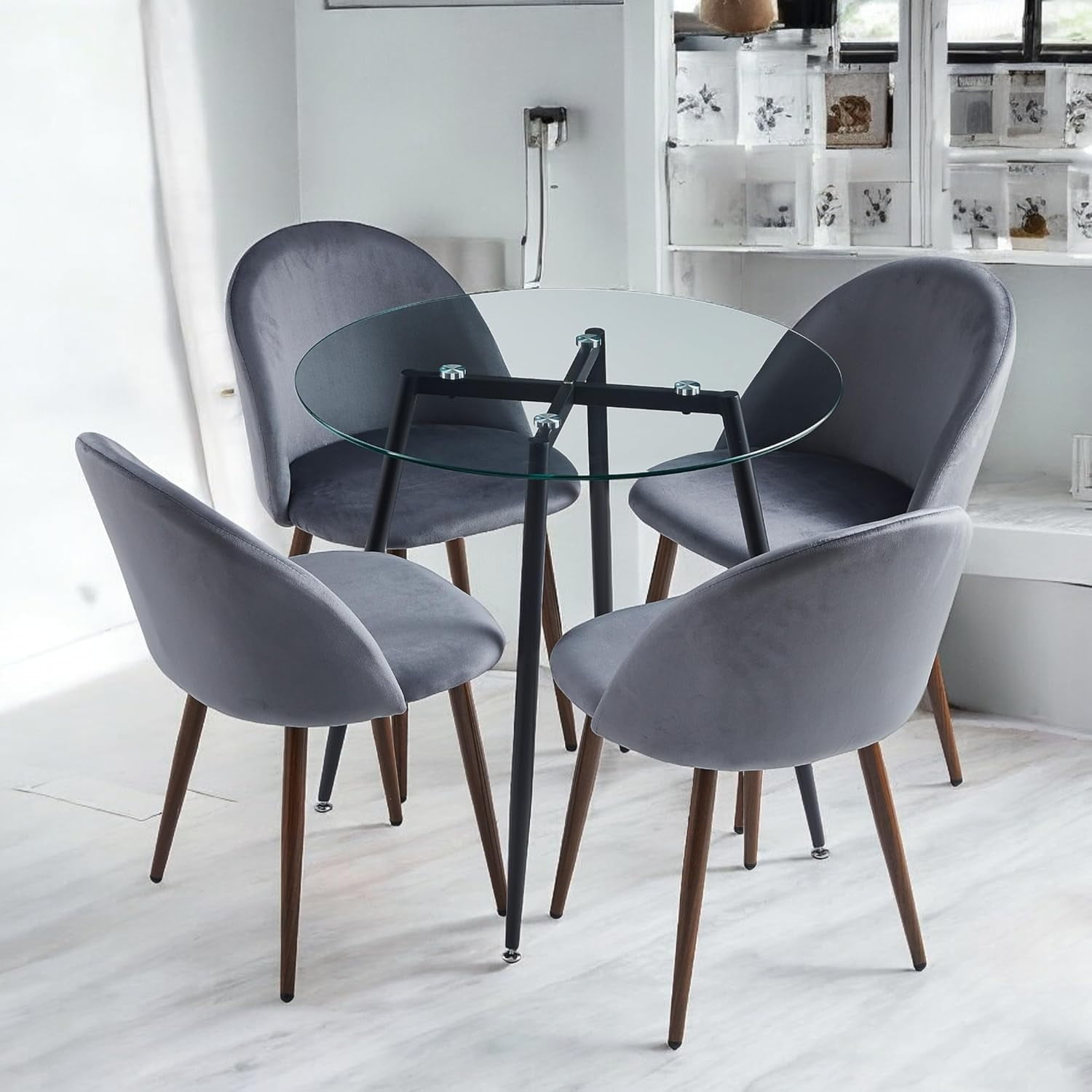 Anchorhome Modern 5-Piece Round Glass Dining Table Set with Comfort ...