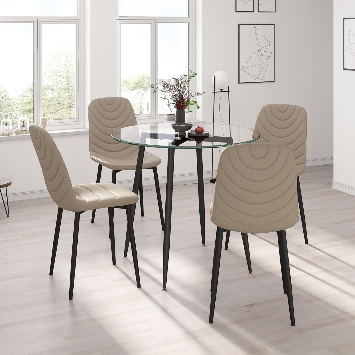 Anchorhome Modern 5 Piece Round Glass Dining Table Set with Faux Leather Chairs Space Saving Kitchen Furniture for Small Apartments Walmart