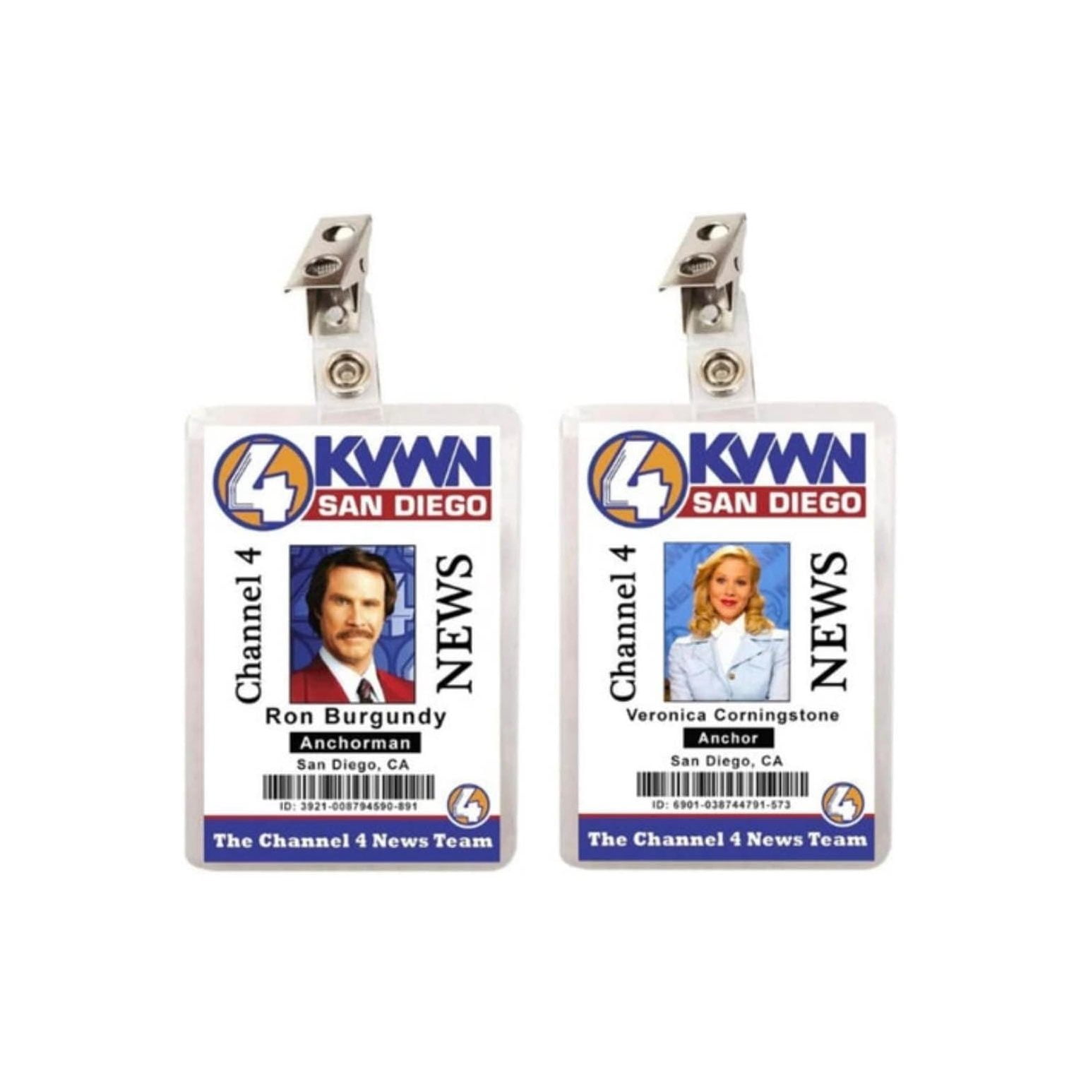 Anchorman Ron Burgundy Veronica Corningstone Set of 2 ID Badges ...