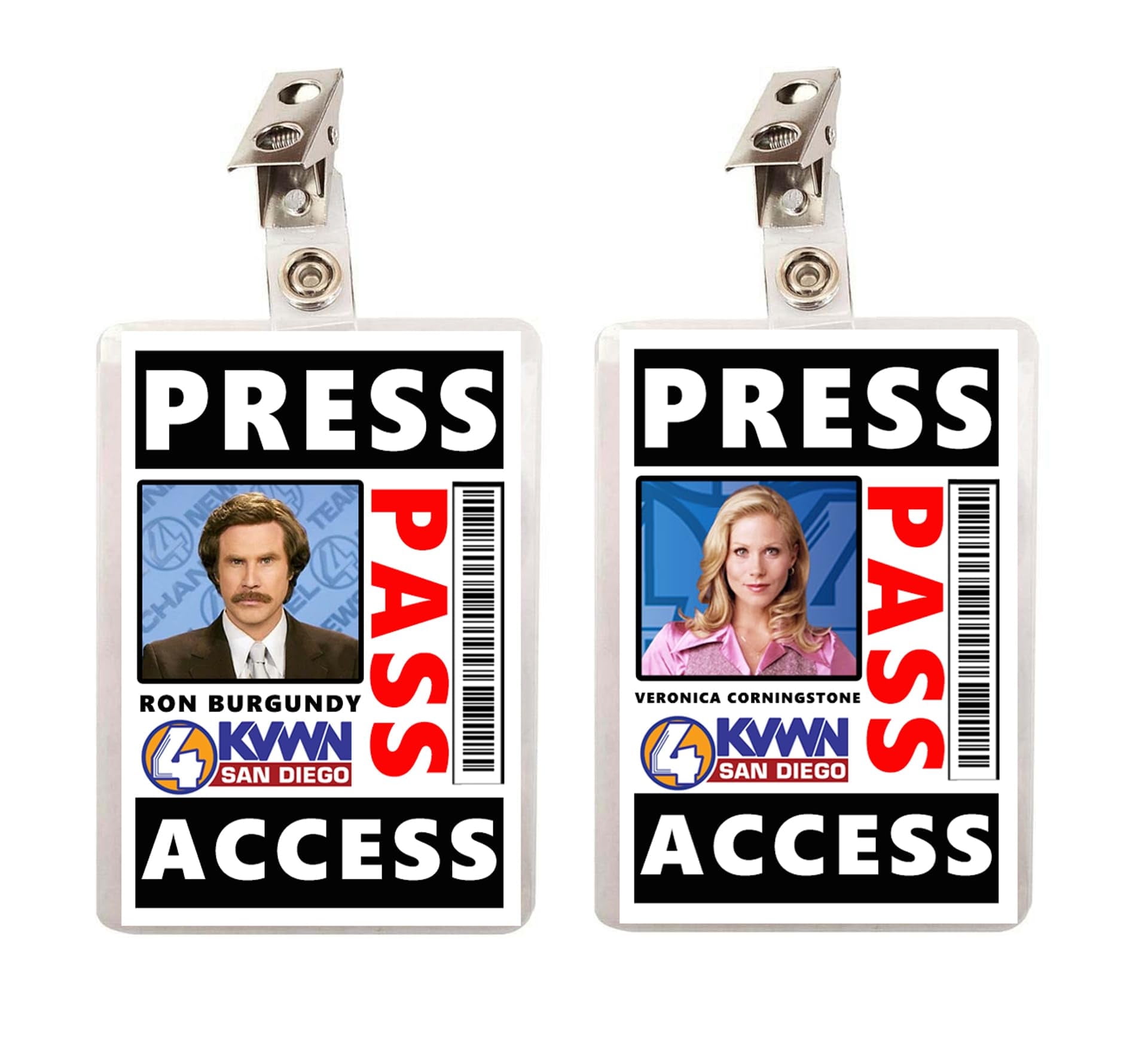 Anchorman Ron Burgundy & Veronica Corningstone Set of 2 Press Pass ID ...