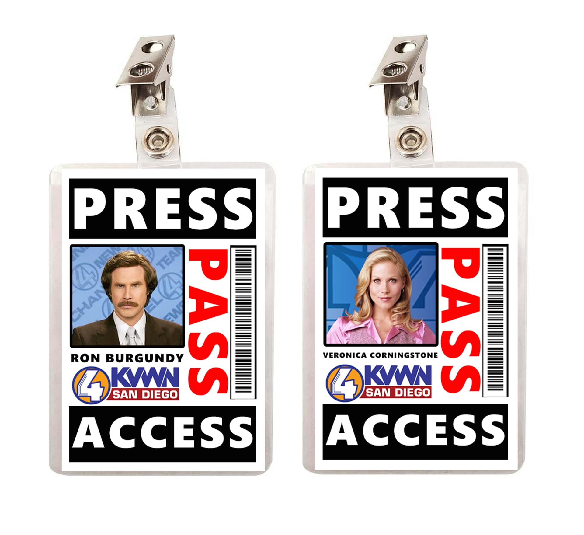 Anchorman Ron Burgundy & Veronica Corningstone Set of 2 Press Pass ID Badge - Walmart.com