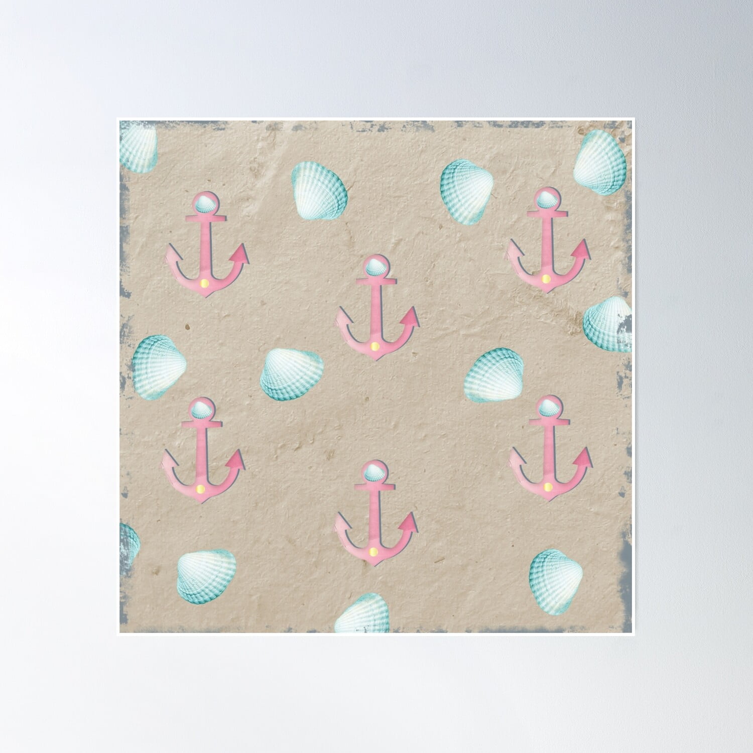 Anchors And Sea Shells On The Beach Poster Wall Art, Modern Wall Decor ...