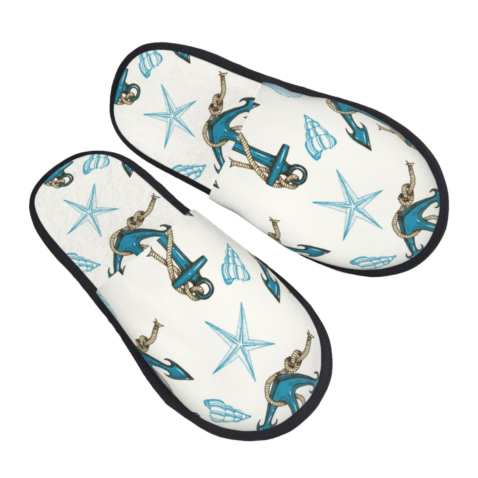 Anchors And Shells House Slippers for Women Indoor, Fuzzy Warm Women's ...