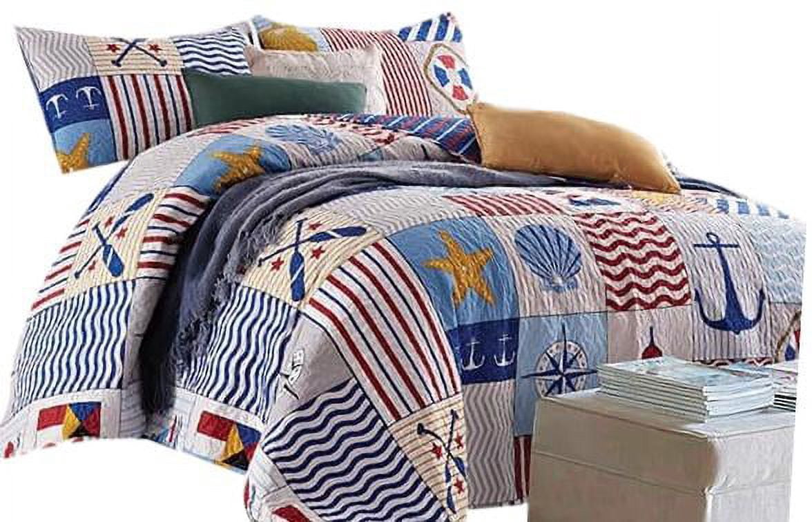 Anchors Away Nautical PatchworkQuilt and Sham Set - Queen / Full Size ...