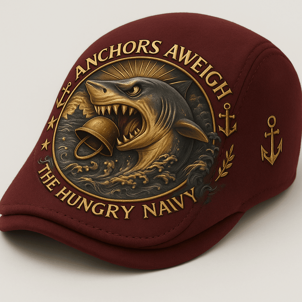 Anchors Aweigh The Hungry Navy Beret Shark Bell Anchor Design Maroon ...