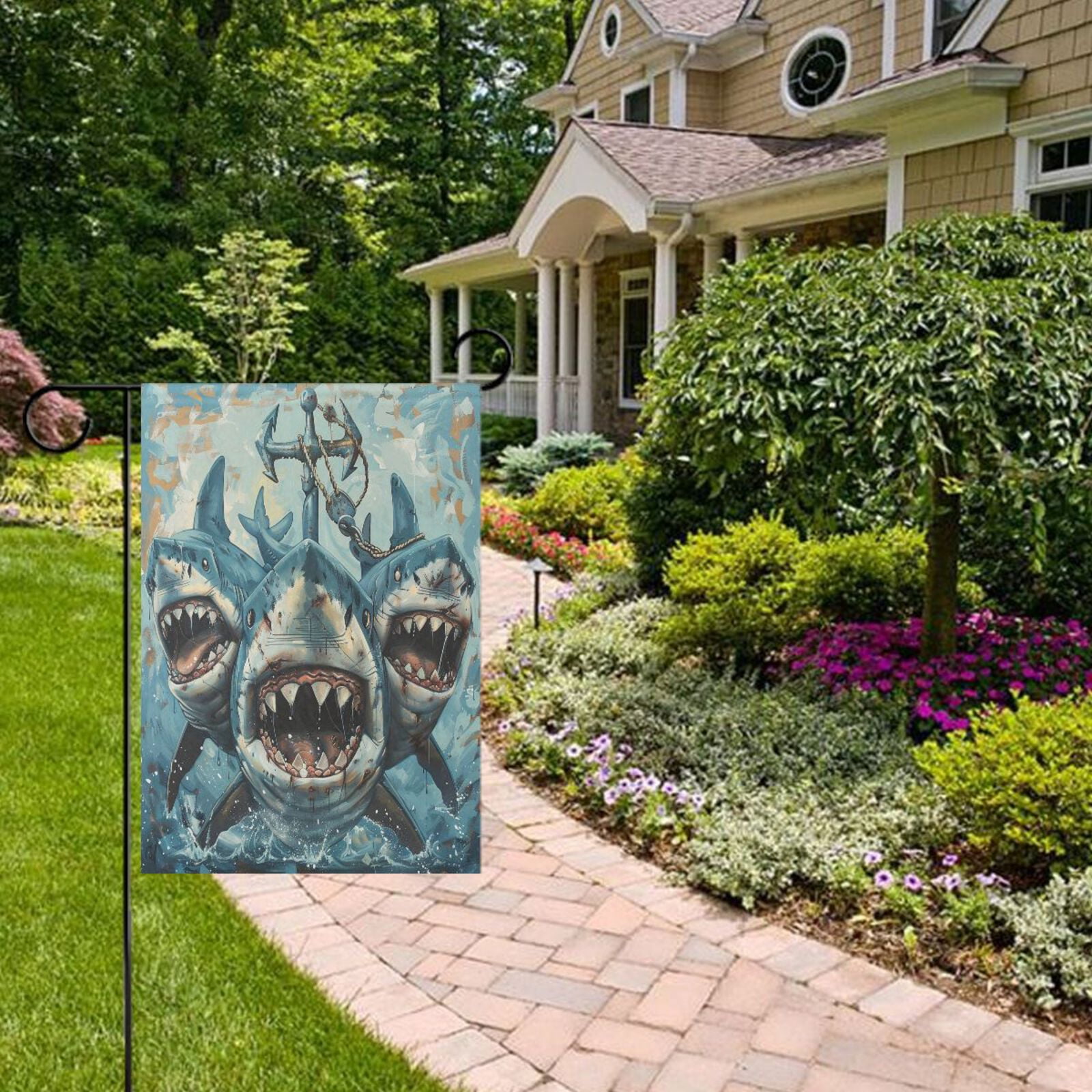 Anchors Sharks Garden Flag Double Sided 12 x 18 Inch Outside Yard ...