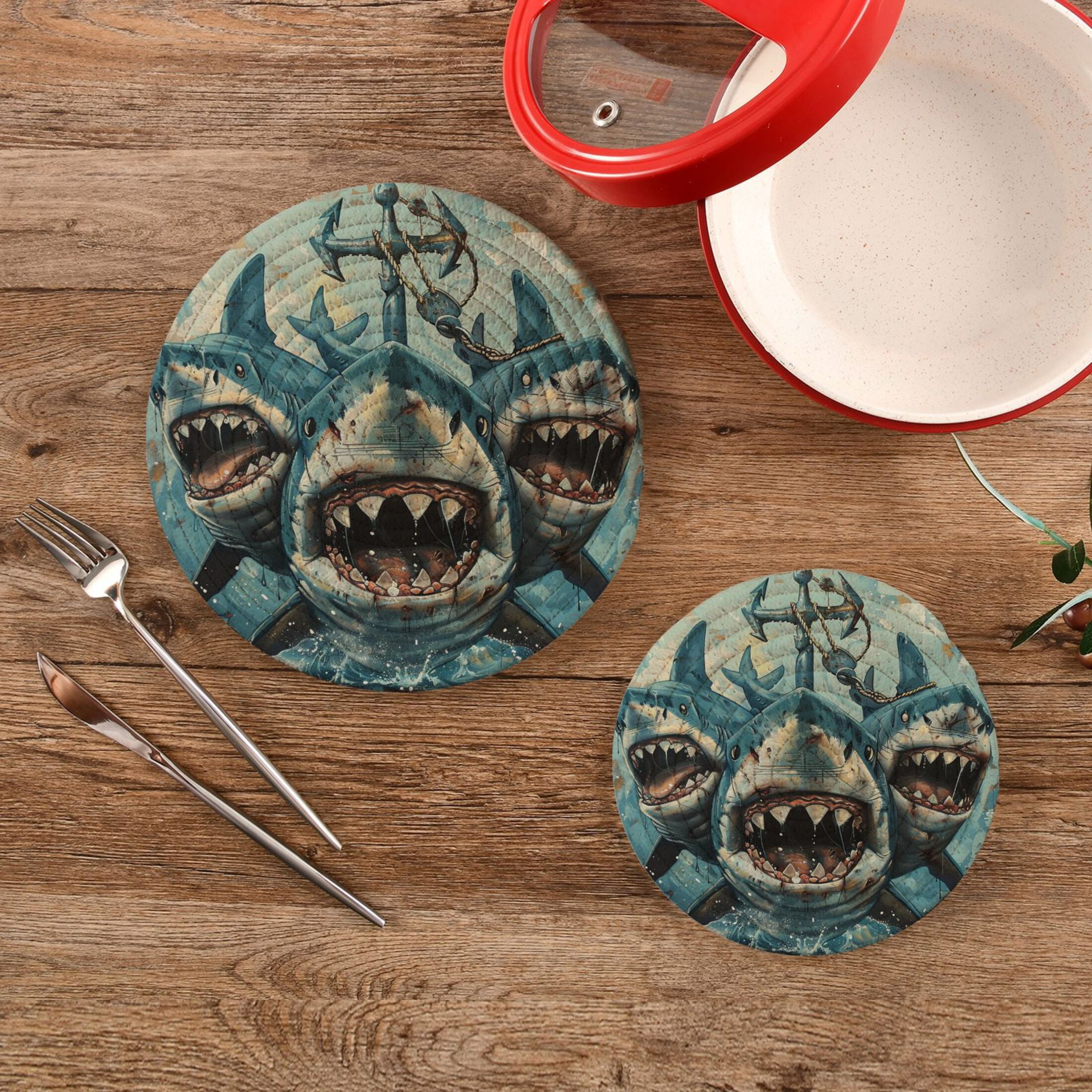 Anchors Sharks Trivet Mats Set Cotton Woven Non-Slip Pot Holders Heat ...