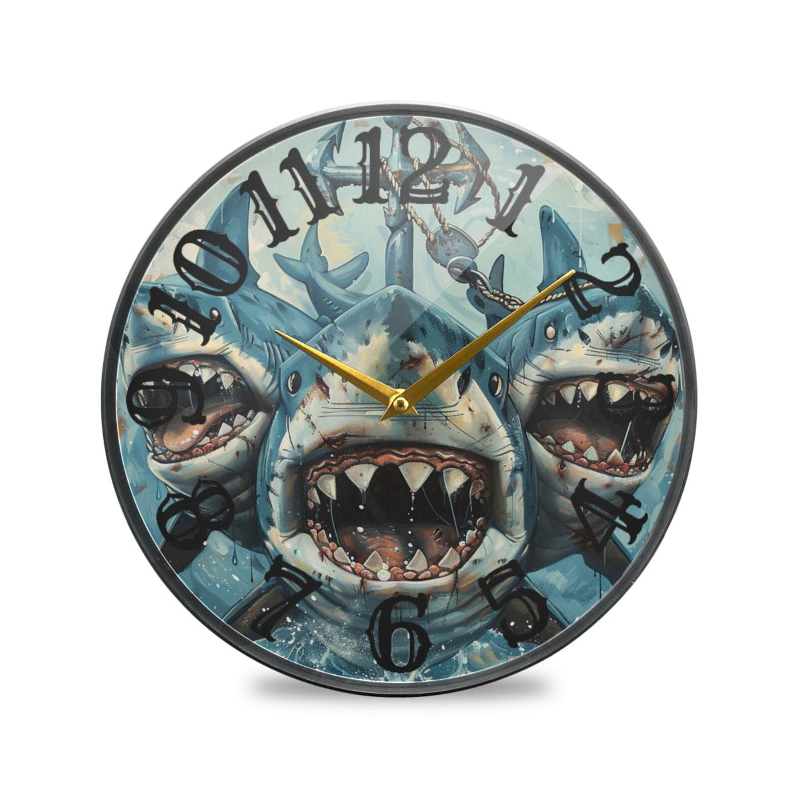 Anchors Sharks Wall Clock 12 Inch Silent Non Ticking Battery Operated ...