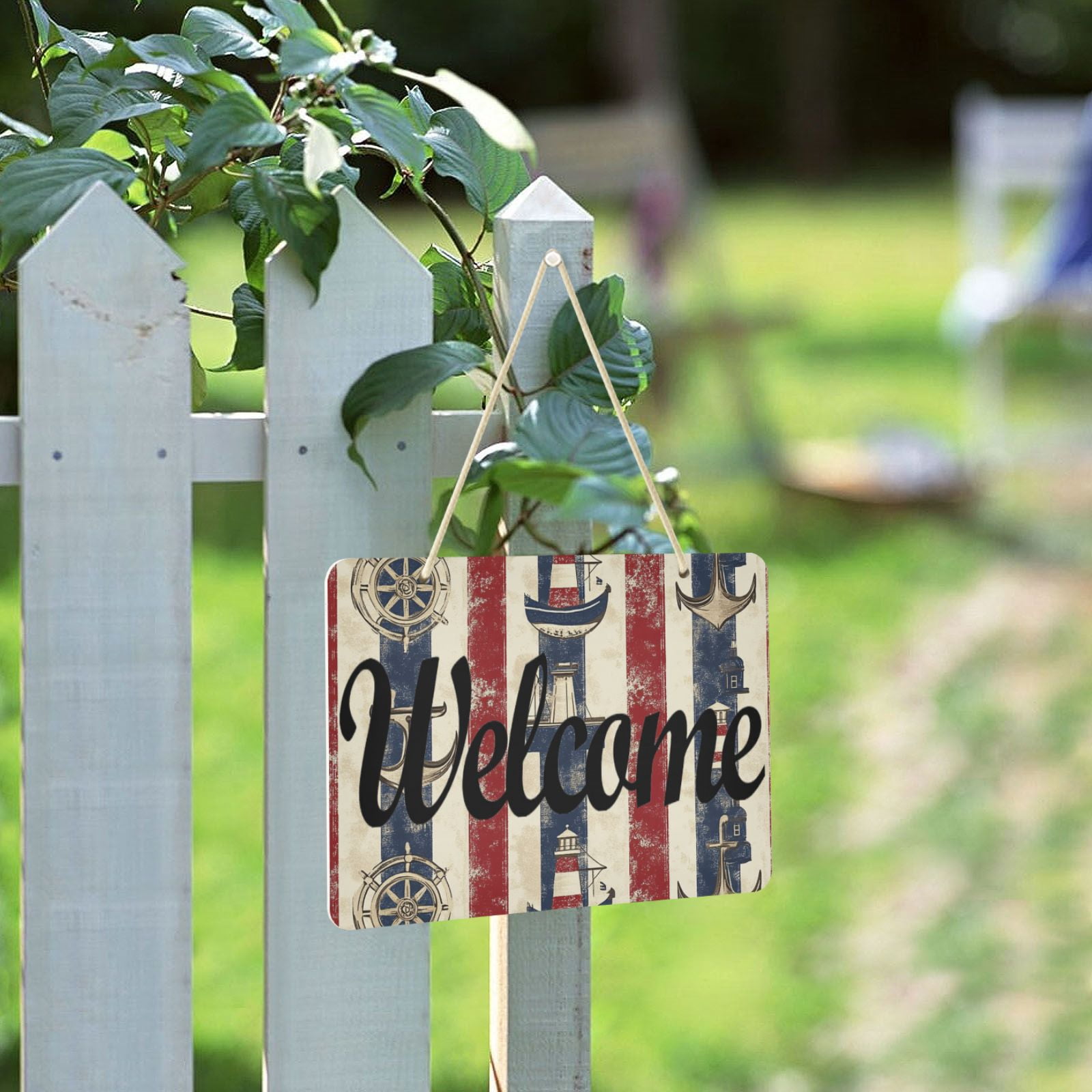 Anchors Ship Wheels Welcome Sign for Front Door Porch Wreath Door Sign ...