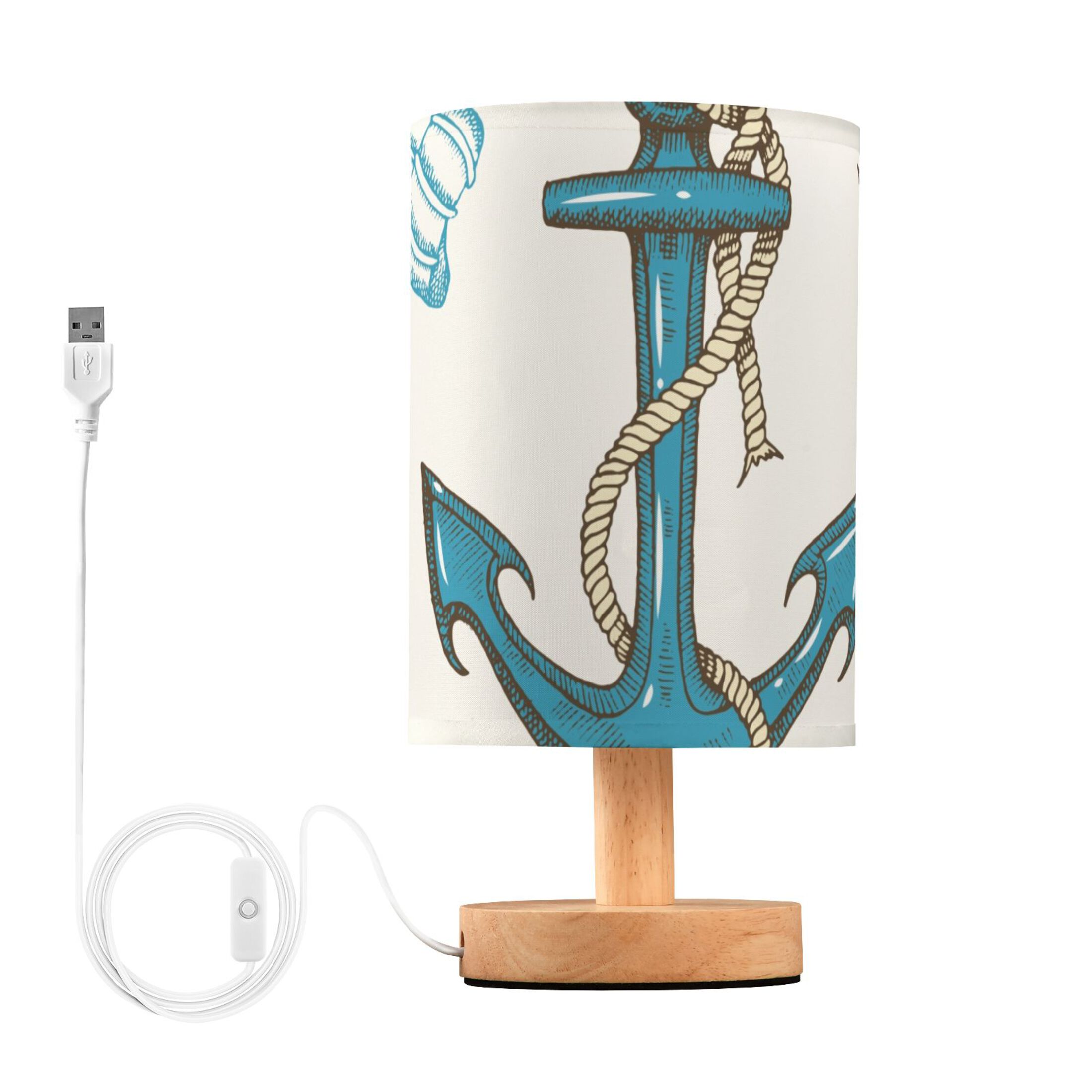 Anchors and Shells Bedside Table Lamp LED Warm Lights with USB Charging ...