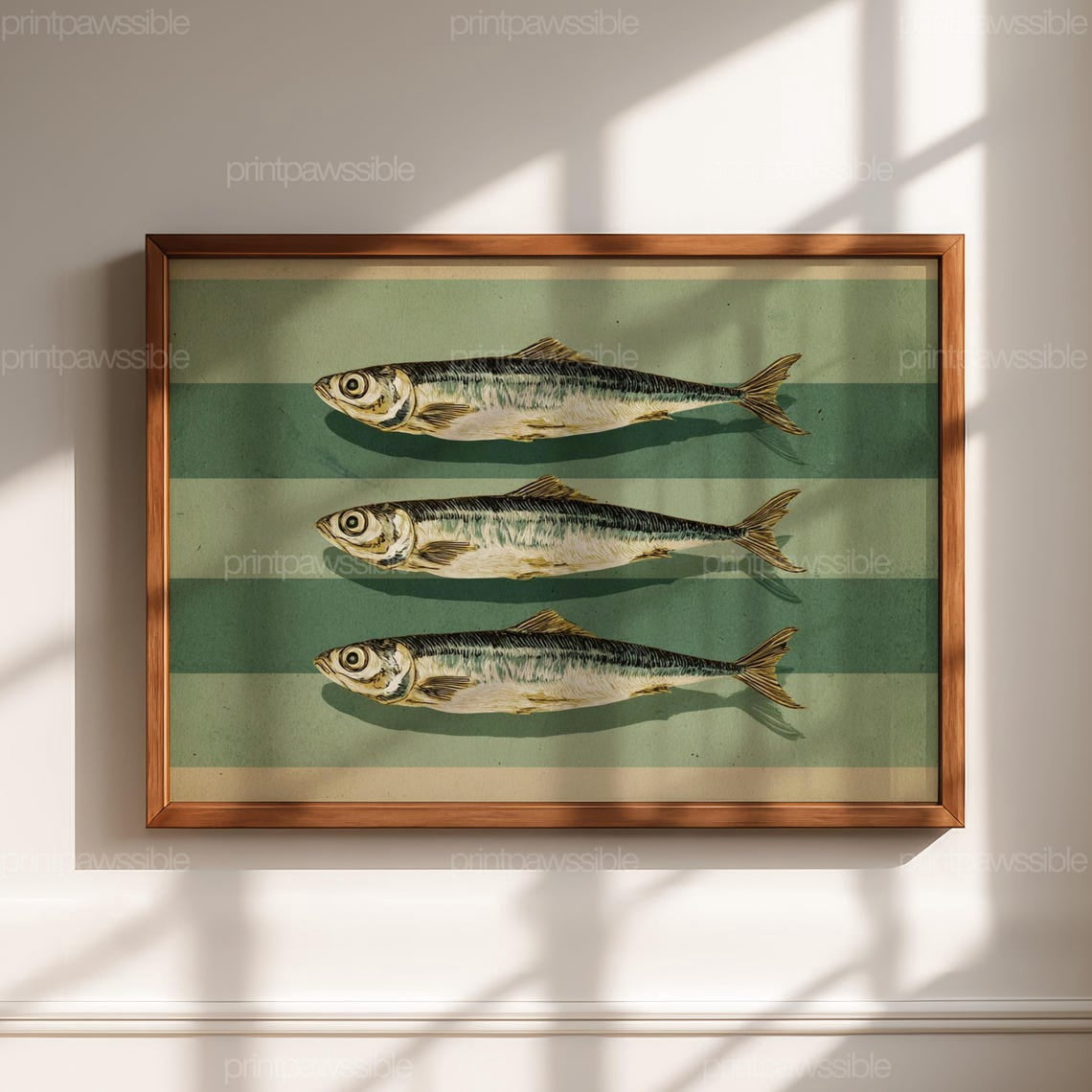 Anchovy Illustration Vintage Seafood Label Style Wall Art Retro Pantry ...