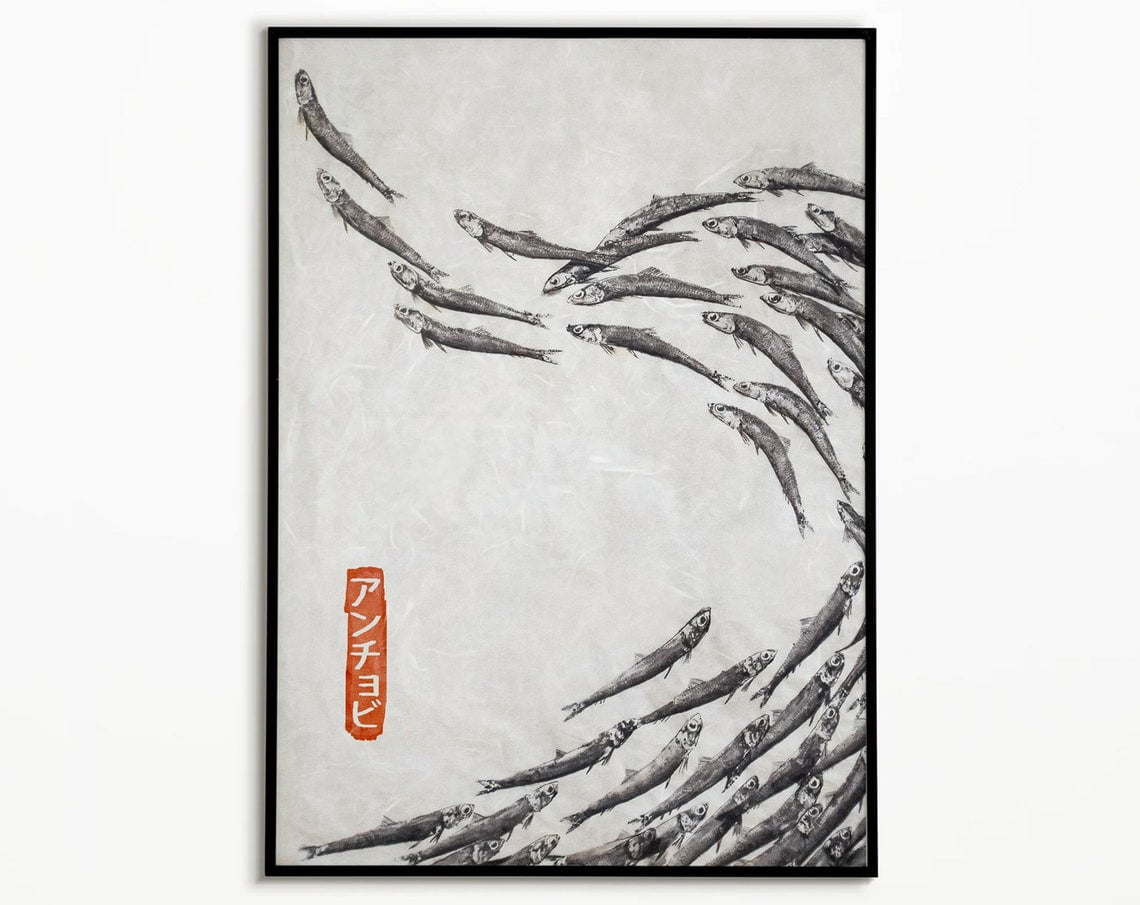 Anchovy Sardines Art Print, Oil Painting Print, Japanese Art, Vintage ...
