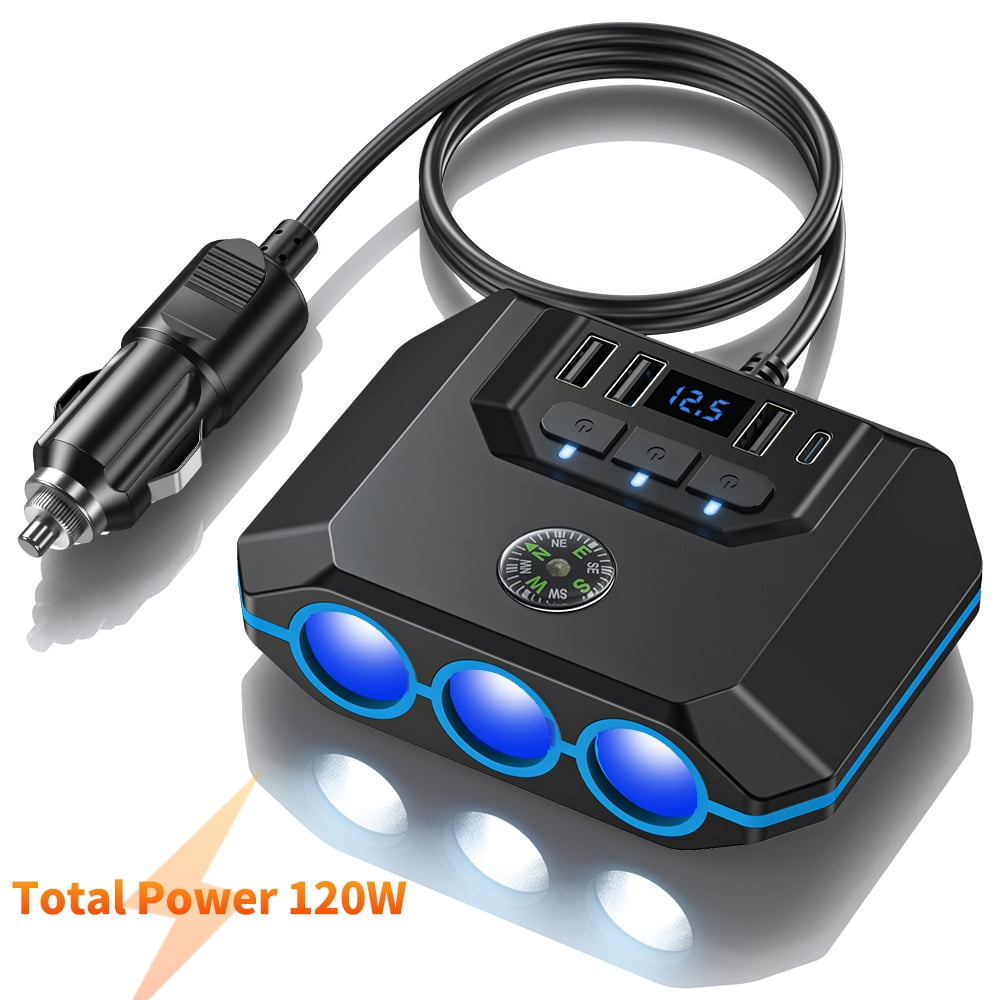 Anchtek 120W Car Cigarette Lighter Adapter USB Fast Charger Splitter ...