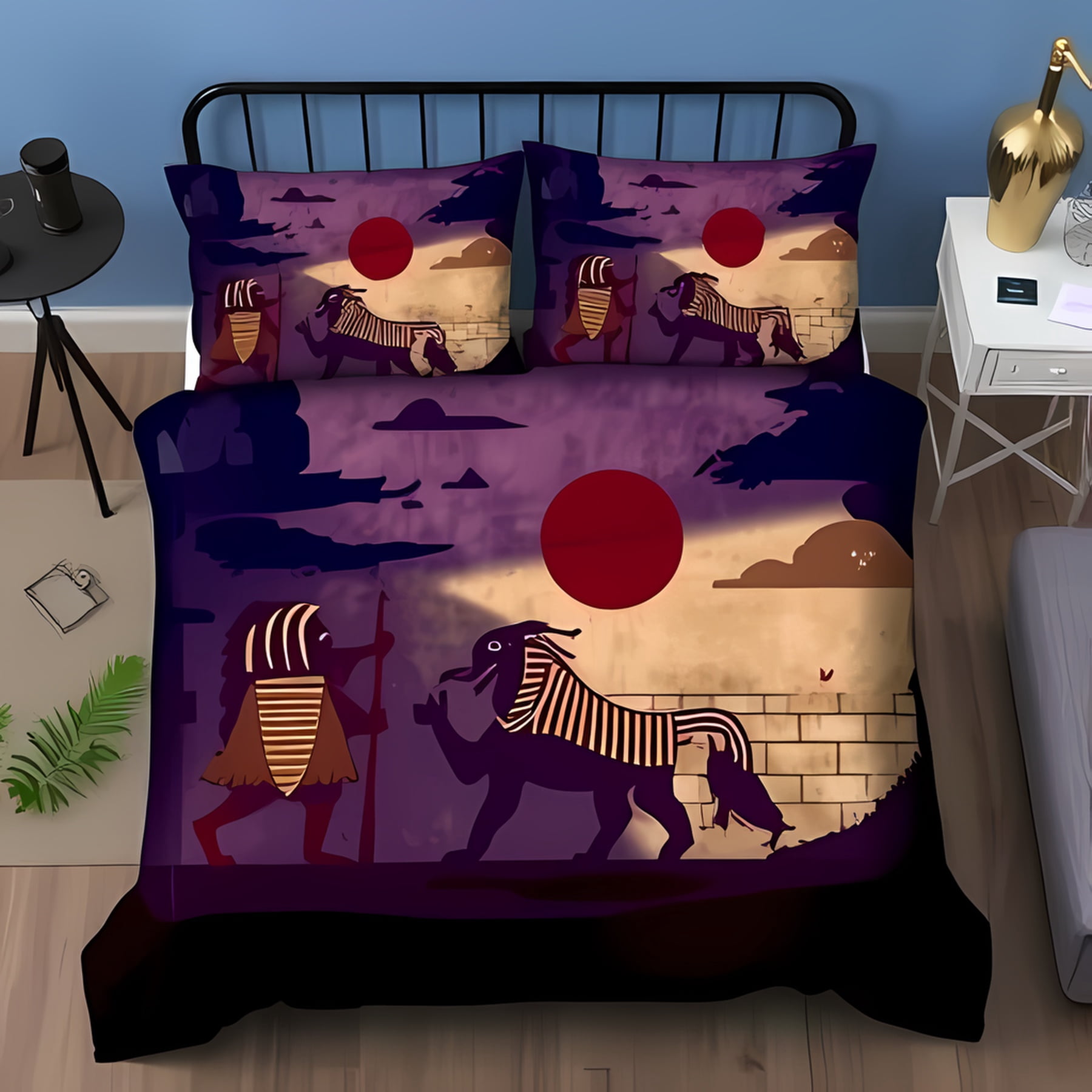 Ancient 3-Piece Duvet Cover & Pillowcase Set - Stylish Lions & Sunset ...