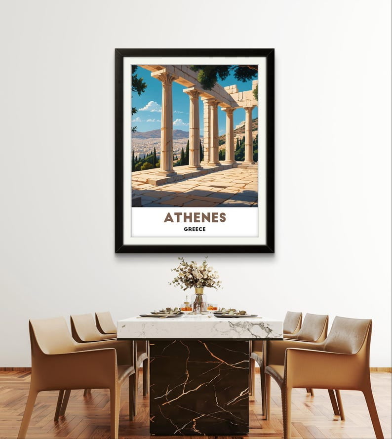 Ancient Athens Poster – Stunning Greek Columns With Cityscape View ...