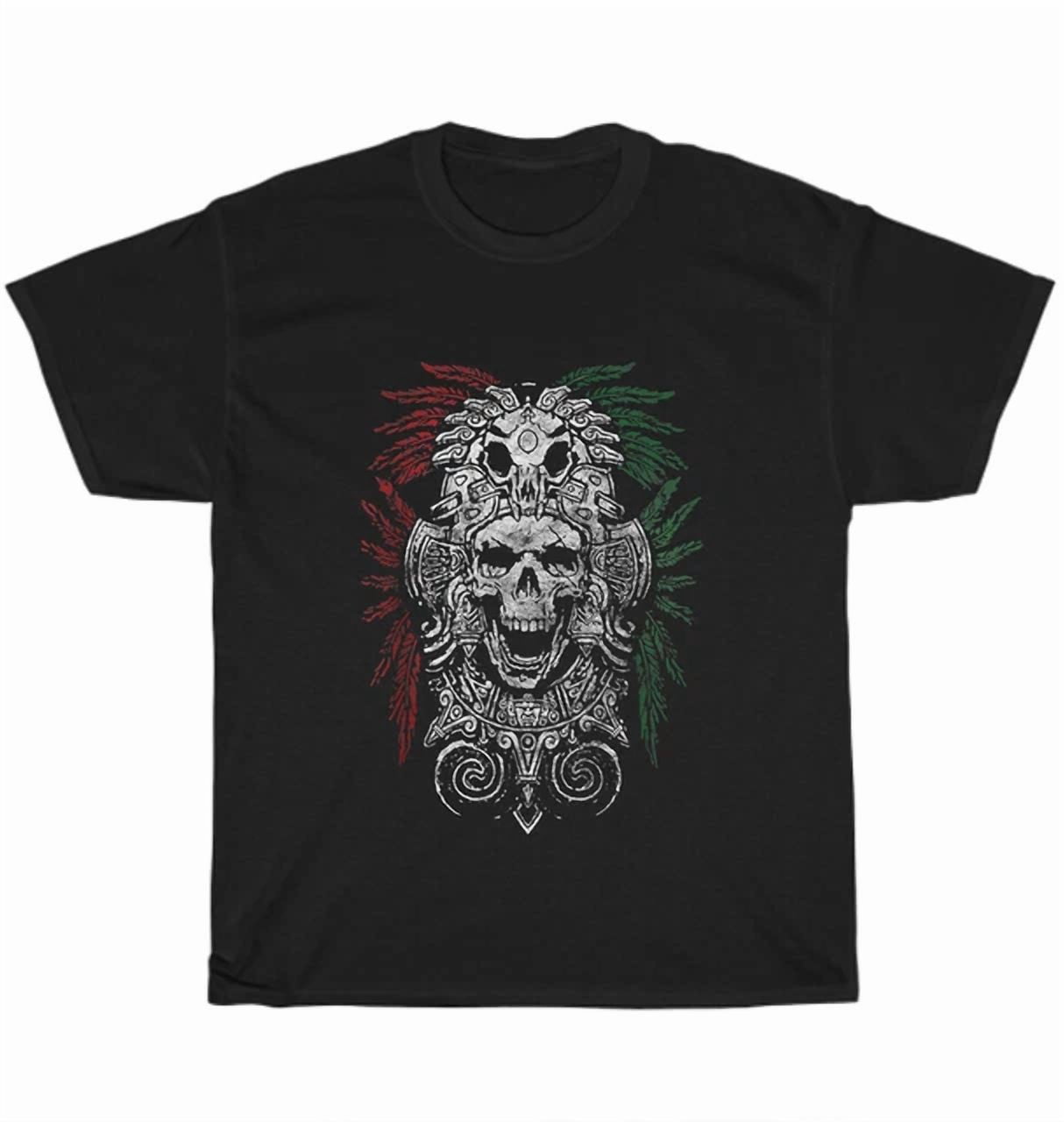 Ancient Aztec King Mexican Skull Mayas Mask Calavera Azteca T-Shirt ...