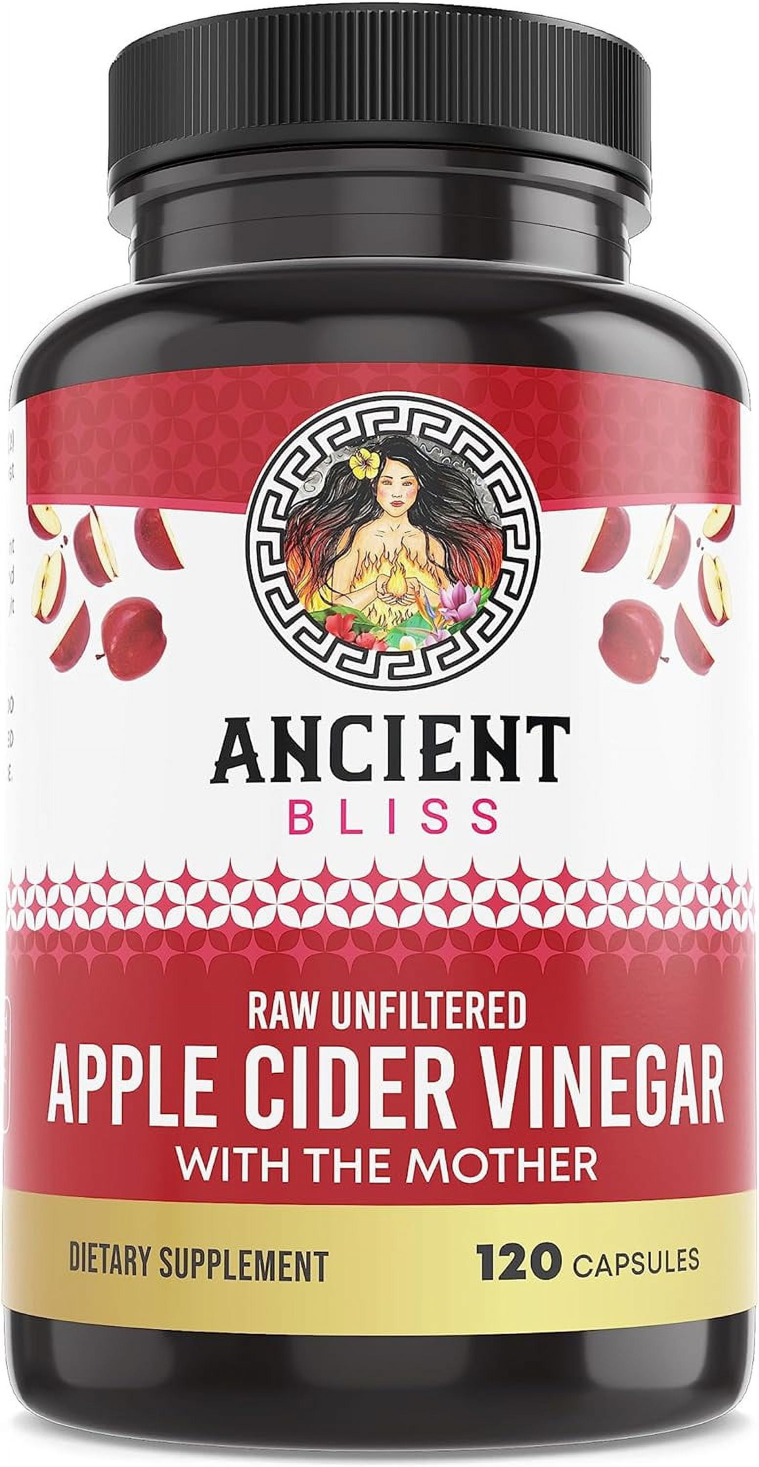 Ancient Bliss Organic Apple Cider Vinegar Capsules, 1600MG, 120 Count, Digestive & Detox Support ...