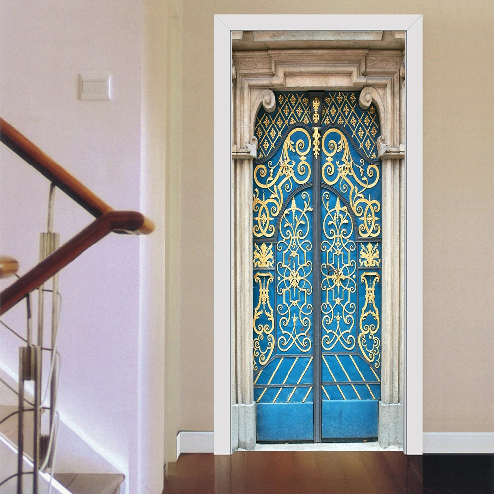 Ancient Building Door Stickers Wooden Door Vinyl PVC Waterproof Self ...