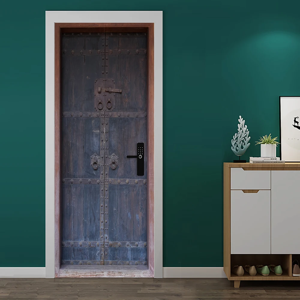 Ancient Building Door Stickers Wooden Door Vinyl PVC Waterproof Self ...
