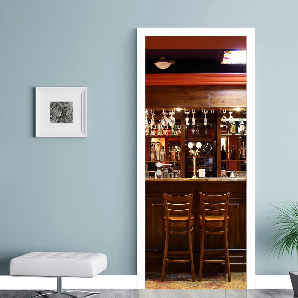 Ancient Building Door Stickers Wooden Door Vinyl PVC Waterproof Self ...