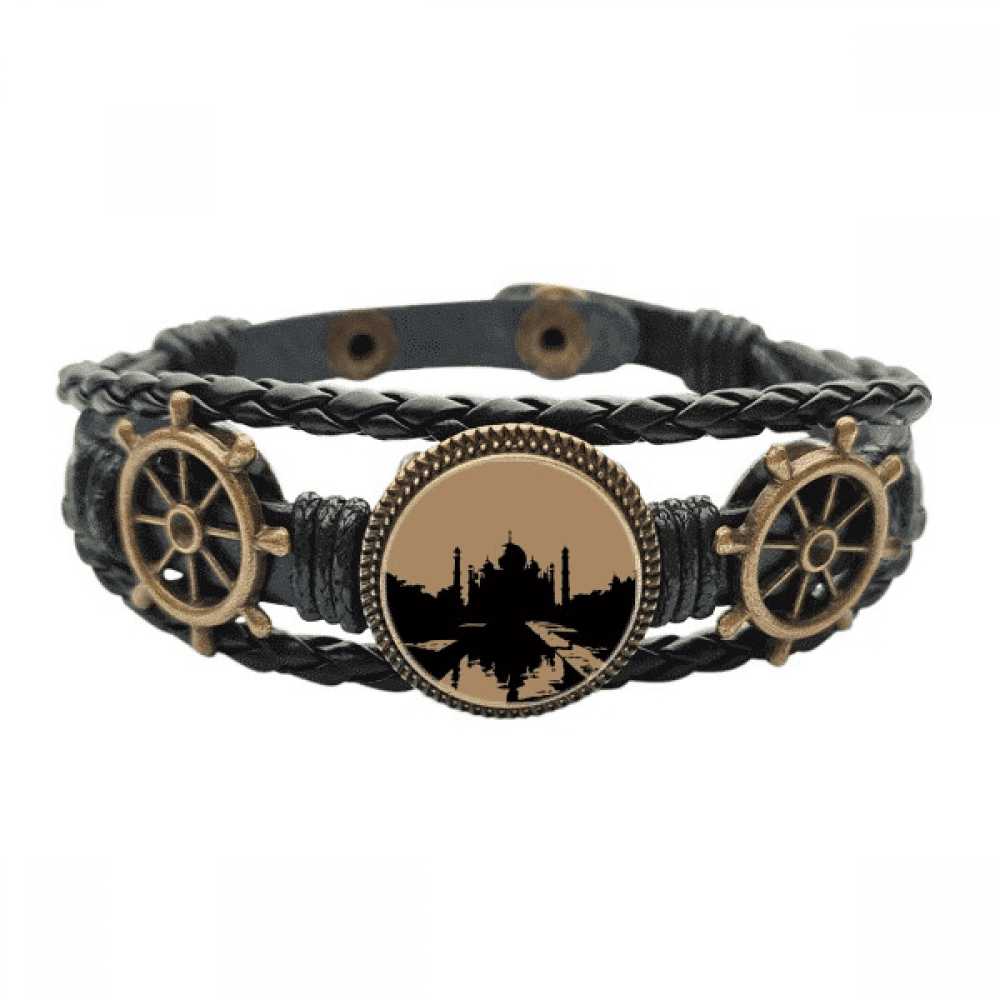 Ancient Buildings Taj Mahal Leather Braided Ocean Bracelet Wristband ...