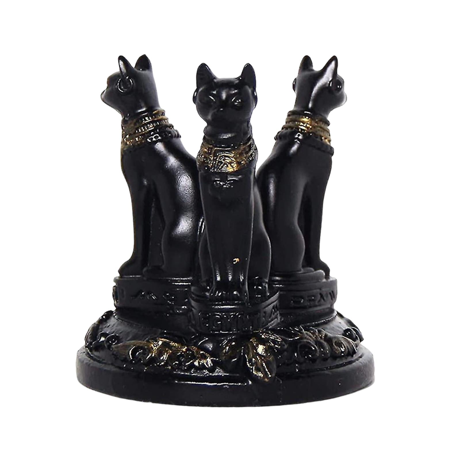 Ancient Cat Statue Sculpture Resin Figurine Glass Ball Stand Ornament ...