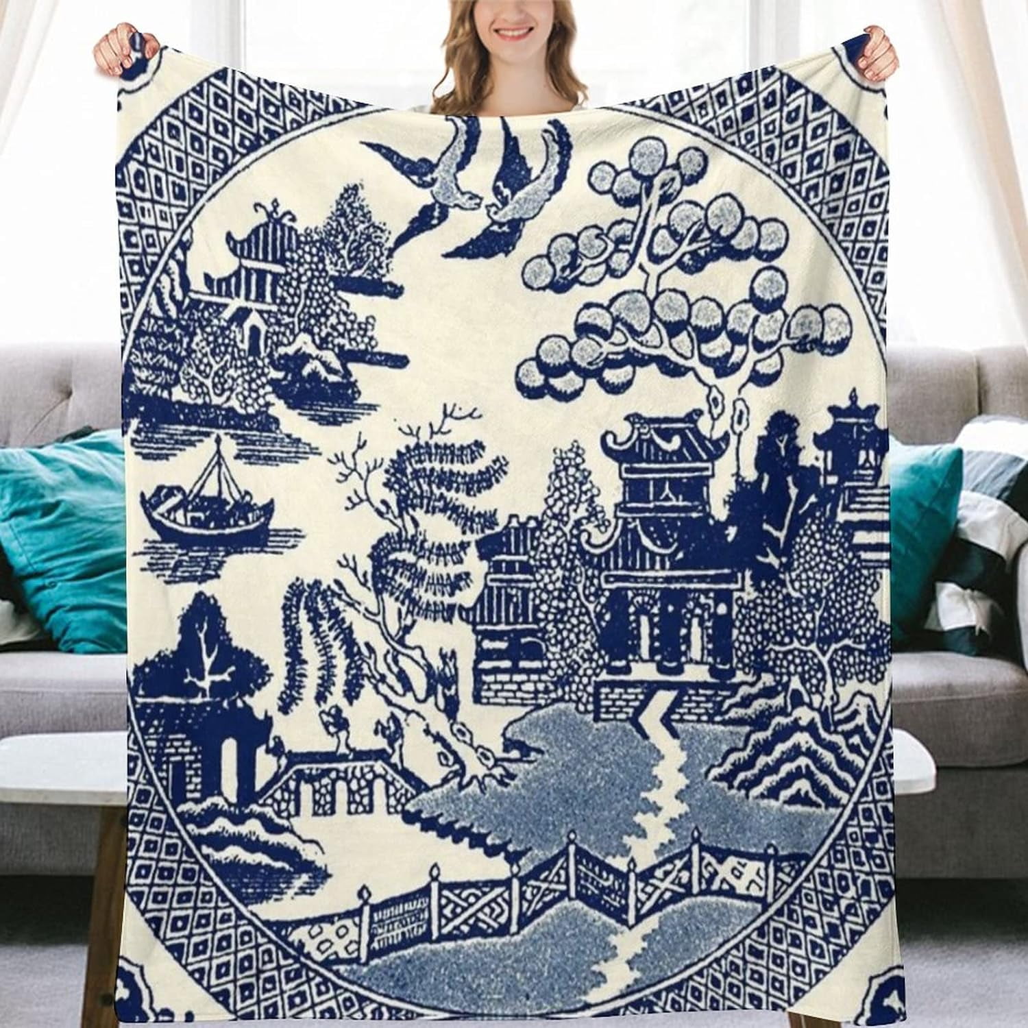 Ancient China Blue Willow Chinoiserie Flannel Fleece Throw Blankets 50 ...