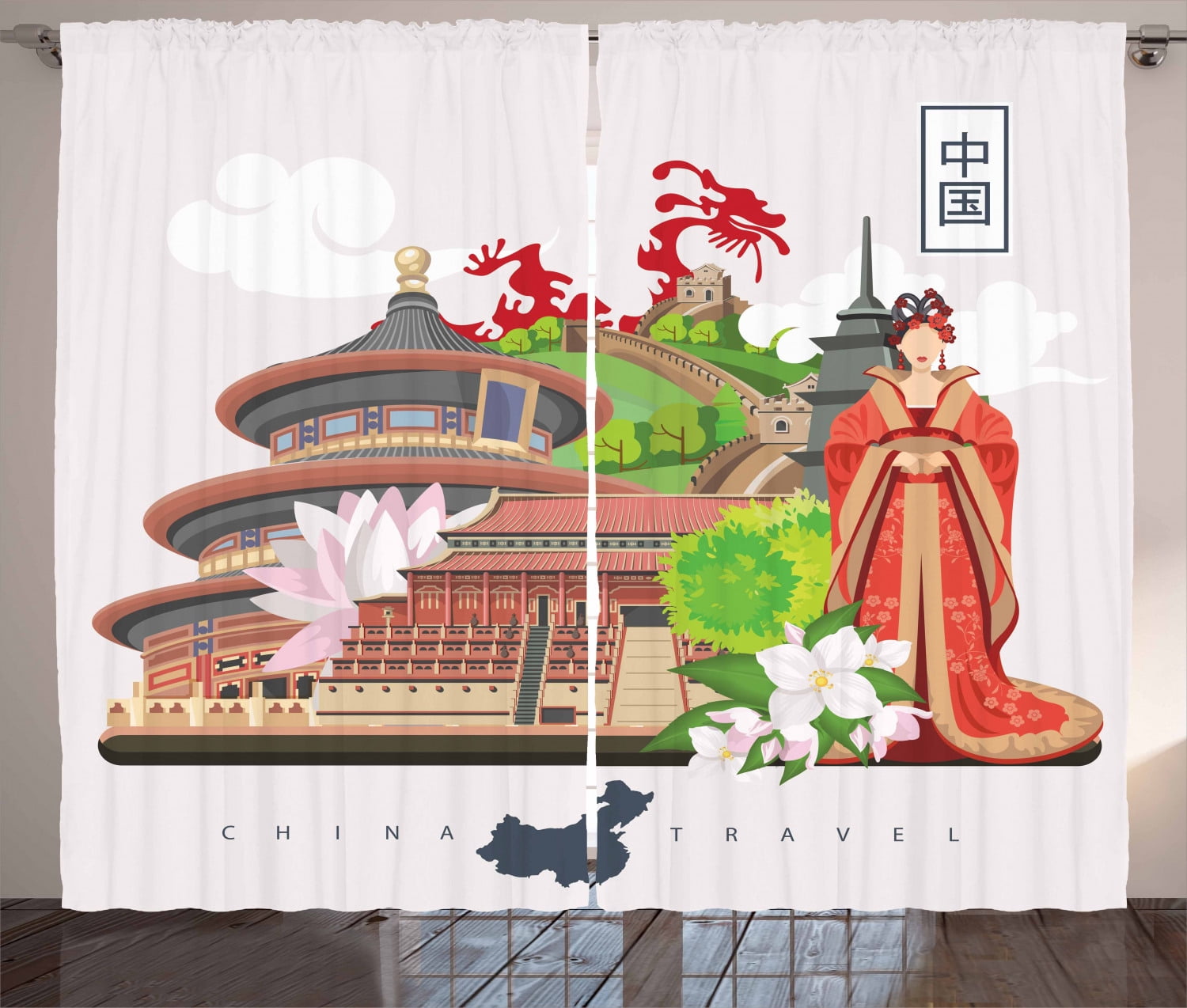 Ambesonne Vintage China Curtains 2 Panel Set, Cultural Dress Palace ...