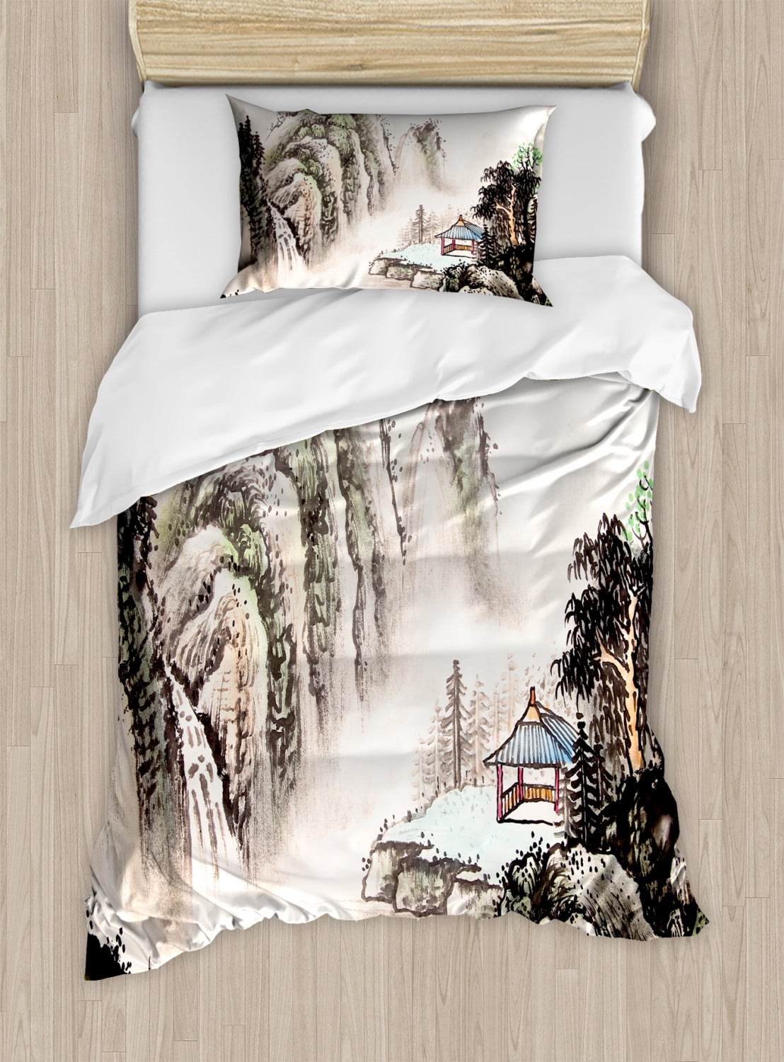 Ancient China Twin Size Duvet Cover Set, Chinese Landscape of ...
