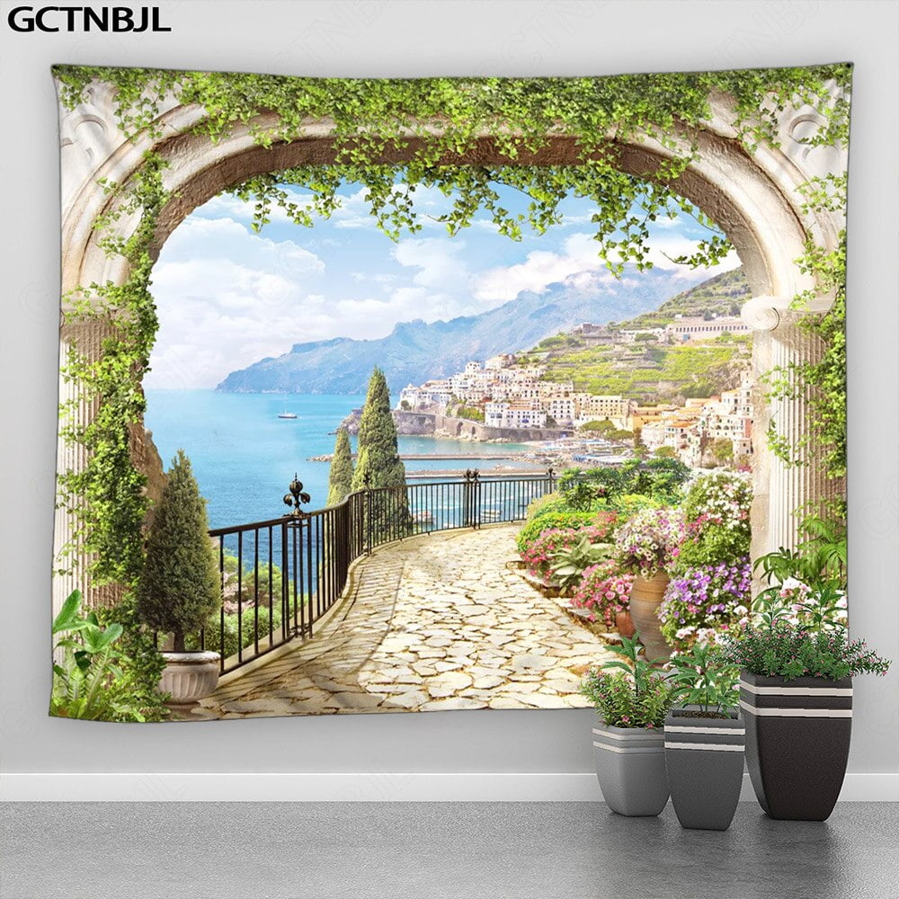 Ancient Chinese Style Landscape Big Tapestry Screen Arch Garden Natural ...