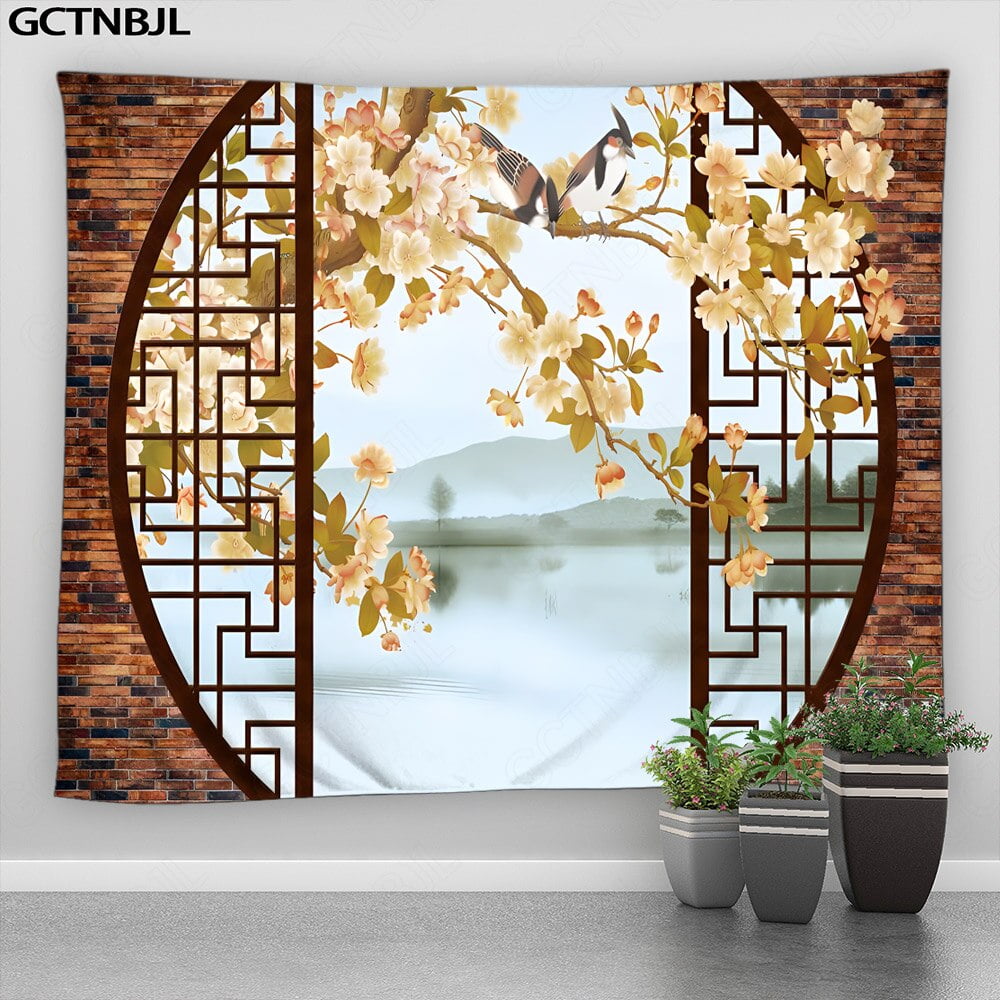 Ancient Chinese Style Landscape Big Tapestry Screen Arch Garden Natural ...
