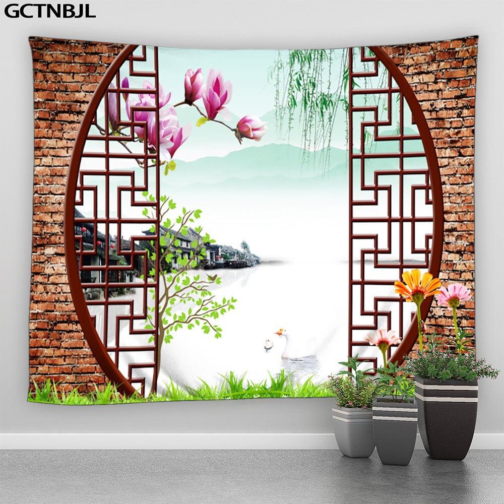 Ancient Chinese Style Landscape Big Tapestry Screen Arch Garden Natural ...
