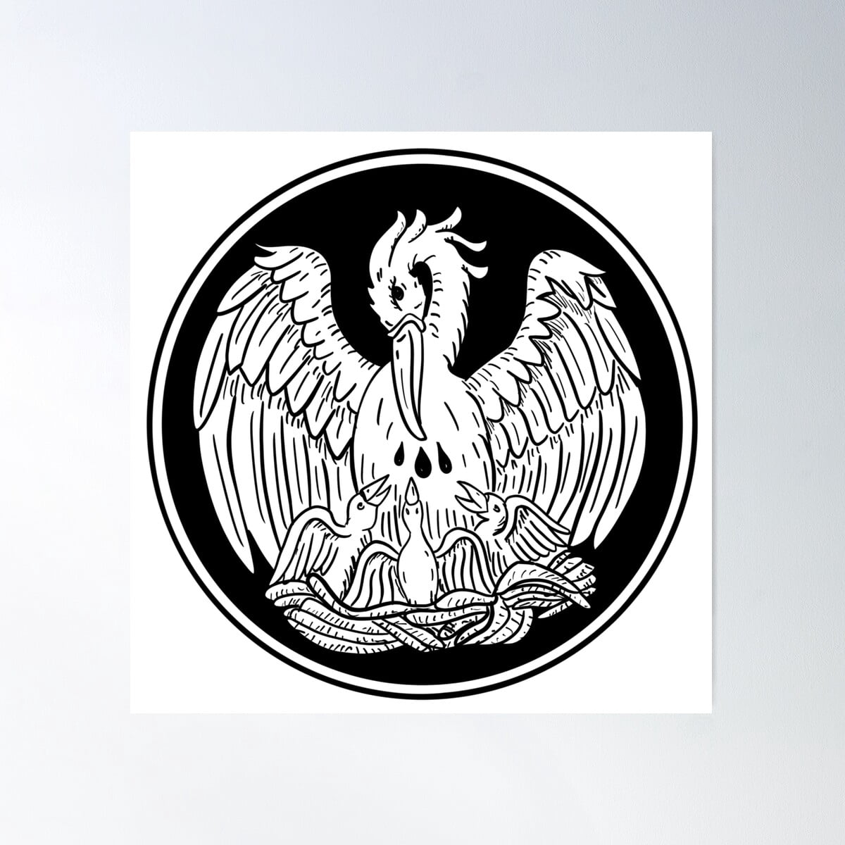 Ancient Christ Pelican Symbol Poster Wall Art, Modern Wall Decor For ...