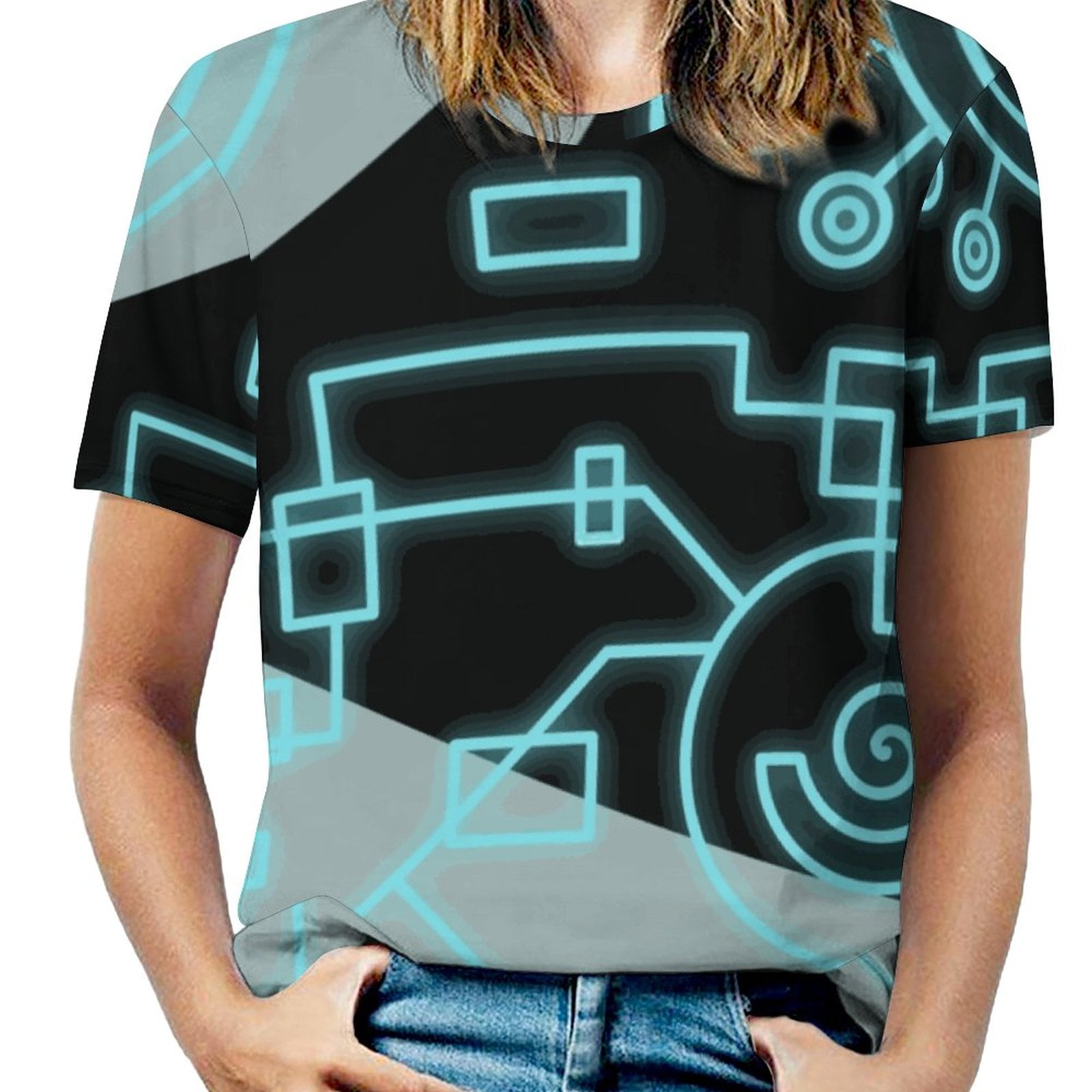 Ancient Circuits 2199 Women Print T Shirt Casual Off Shoulder Loose ...