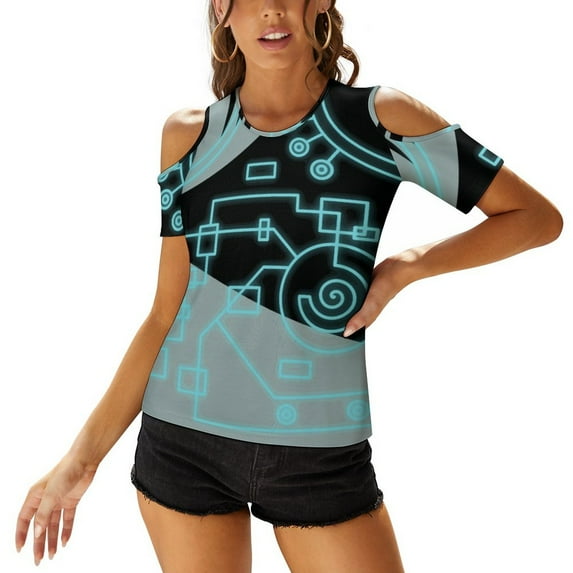 Ancient Circuits 2199 Women Print T Shirt Casual Off Shoulder Loose ...