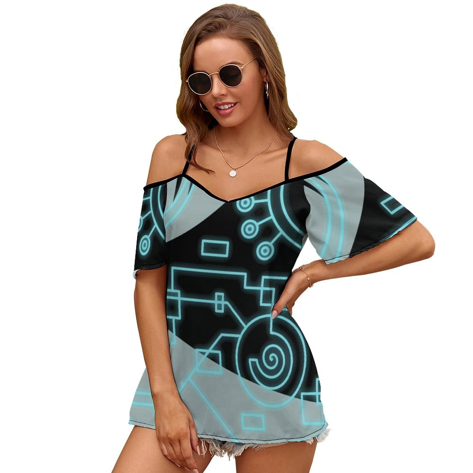 Ancient Circuits 2199 Women Print T Shirt Casual Off Shoulder Loose Pullover Tops Fashion ...