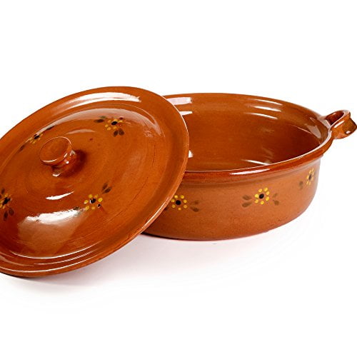 Ancient Cookware, Mexican Clay Flat Cazuela Pot, Medium, 4 Quarts ...