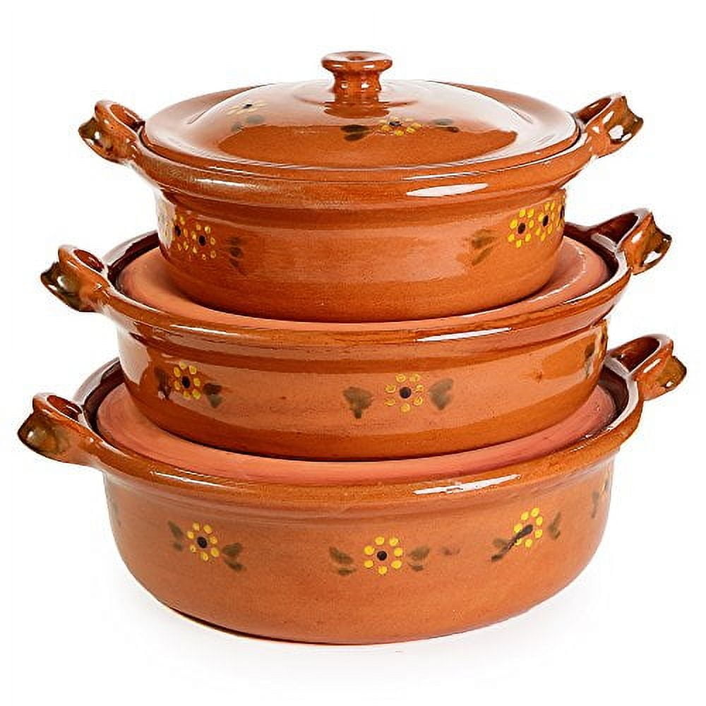Ancient Cookware, Mexican Clay Flat Cazuela Pot, Medium, 4 Quarts ...