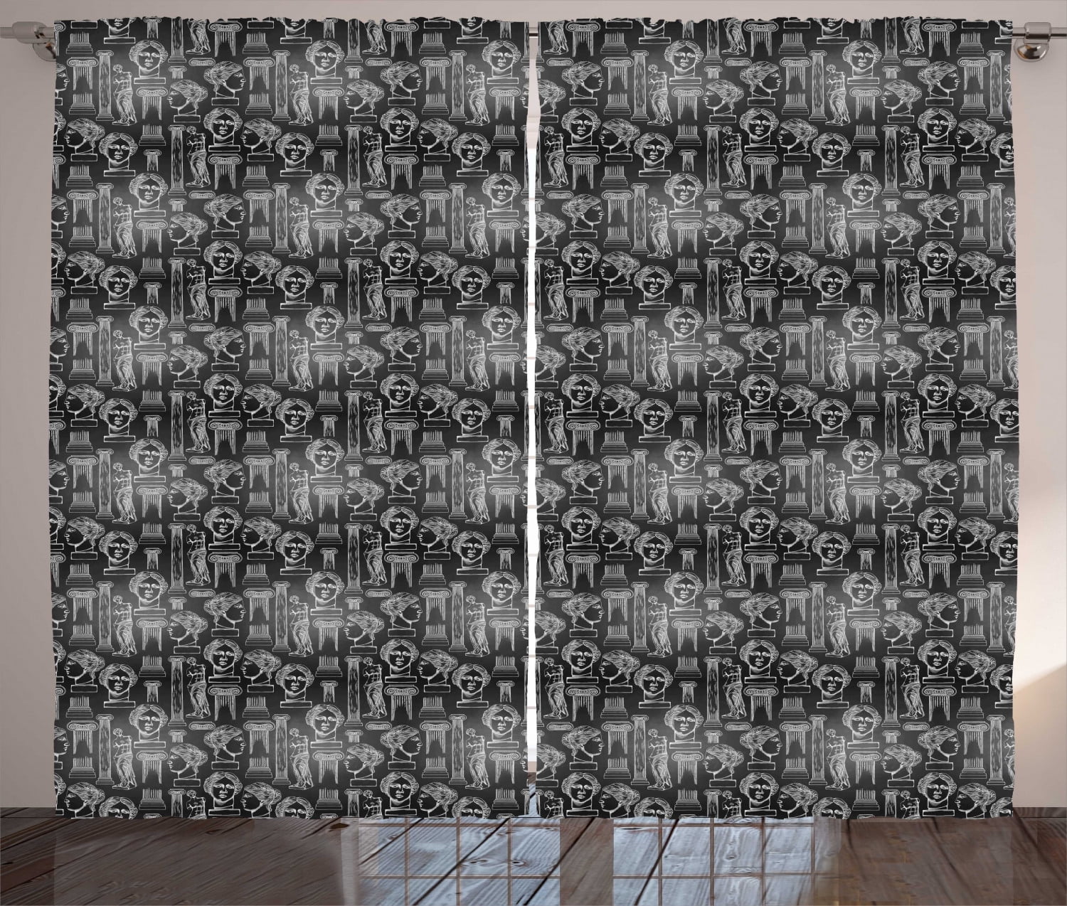 Ancient Curtains 2 Panels Set, Classical Iconic Sculptures Pattern of ...