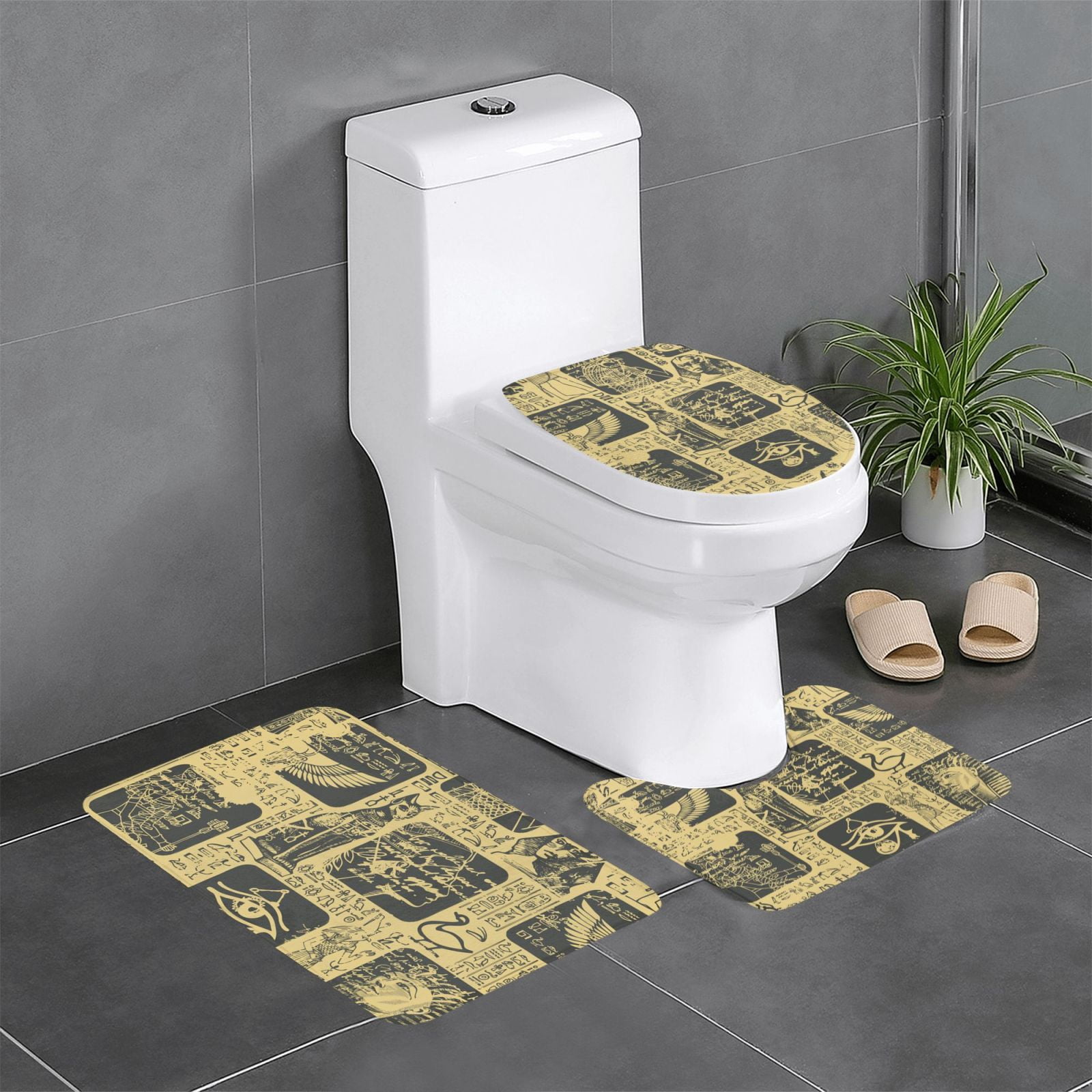 Ancient Egypt 3-Piece Bathroom Rug Set Non-Slip Flannel Bath Mat 24"x16 ...