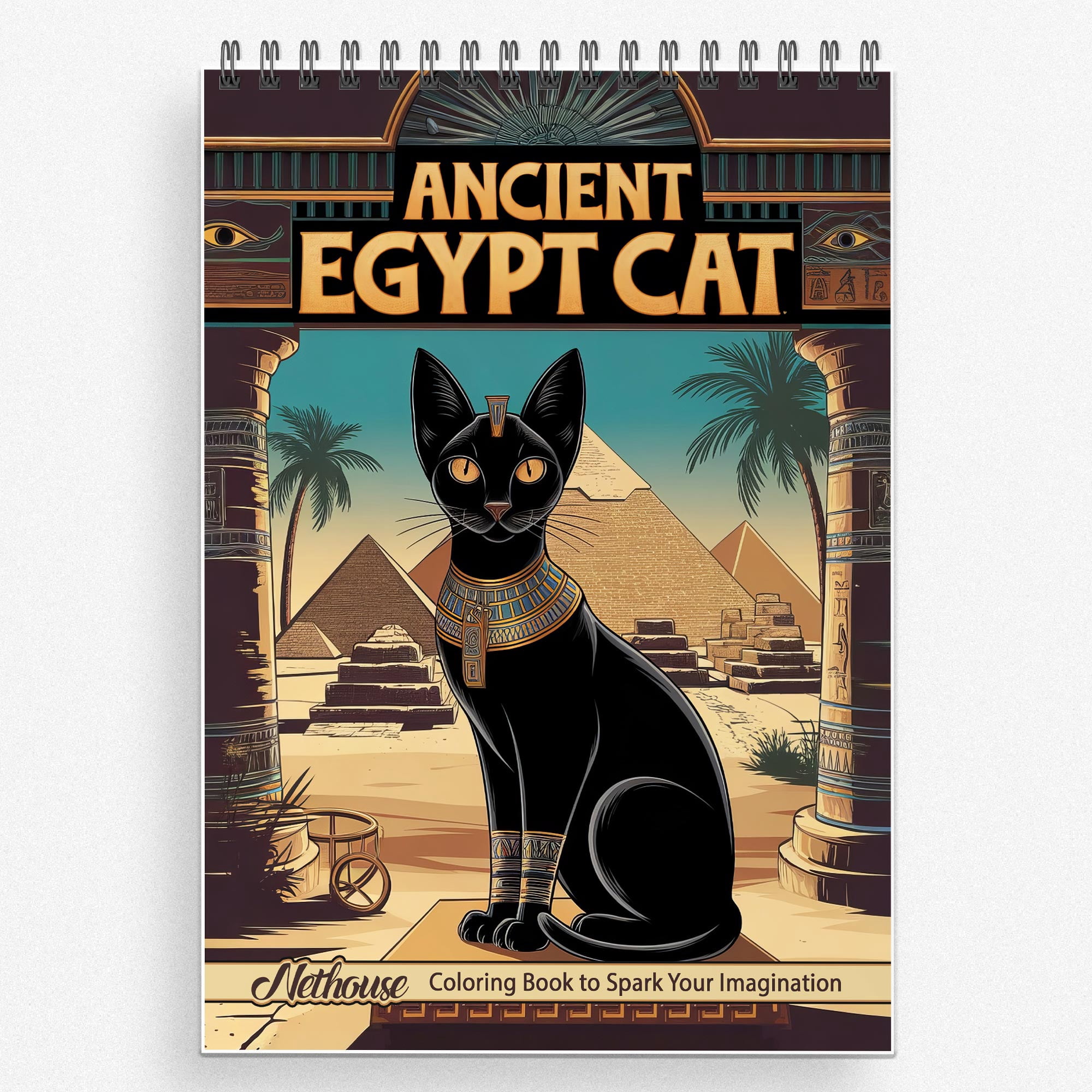 Ancient Egypt Cat Coloring Book for Adults to Relax and Unwind, Spiral ...