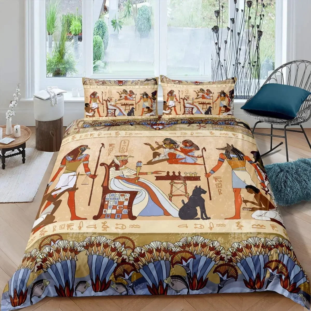 Ancient Egypt Duvet Cover Set Egyptian Symbol Bedding Set Vintage ...