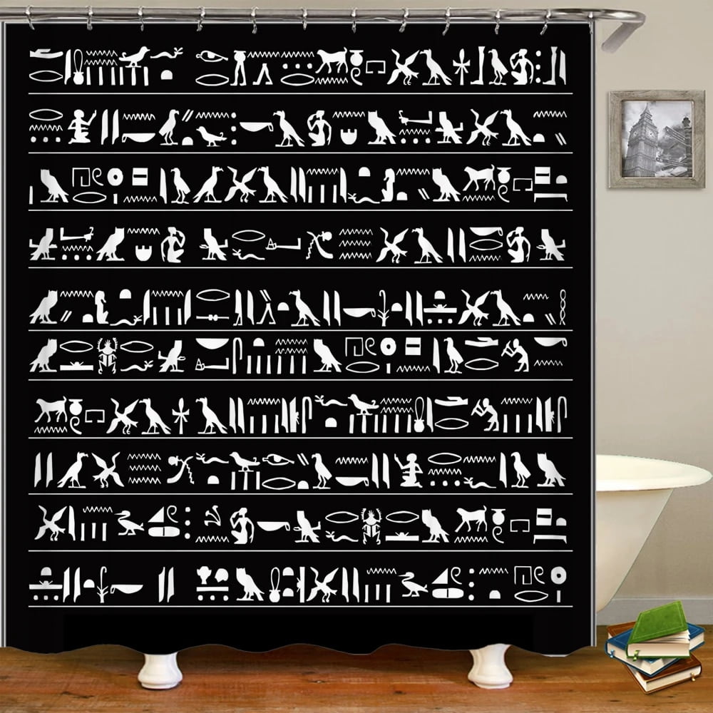 Black White Art Word Shower Curtain Fabric Waterproof Polyester Fabric ...