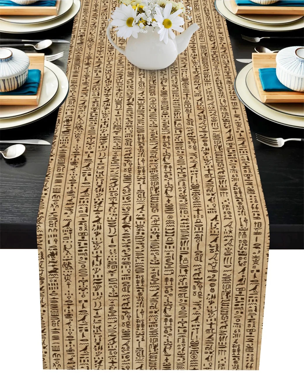 Ancient Egypt Hieroglyphs Retro Style Table Runner Wedding Decoration ...