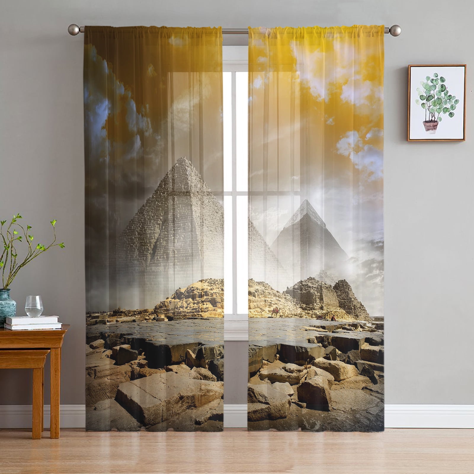 Ancient Egypt Hieroglyphs Retro Style Tulle Curtains for Bedroom Modern ...