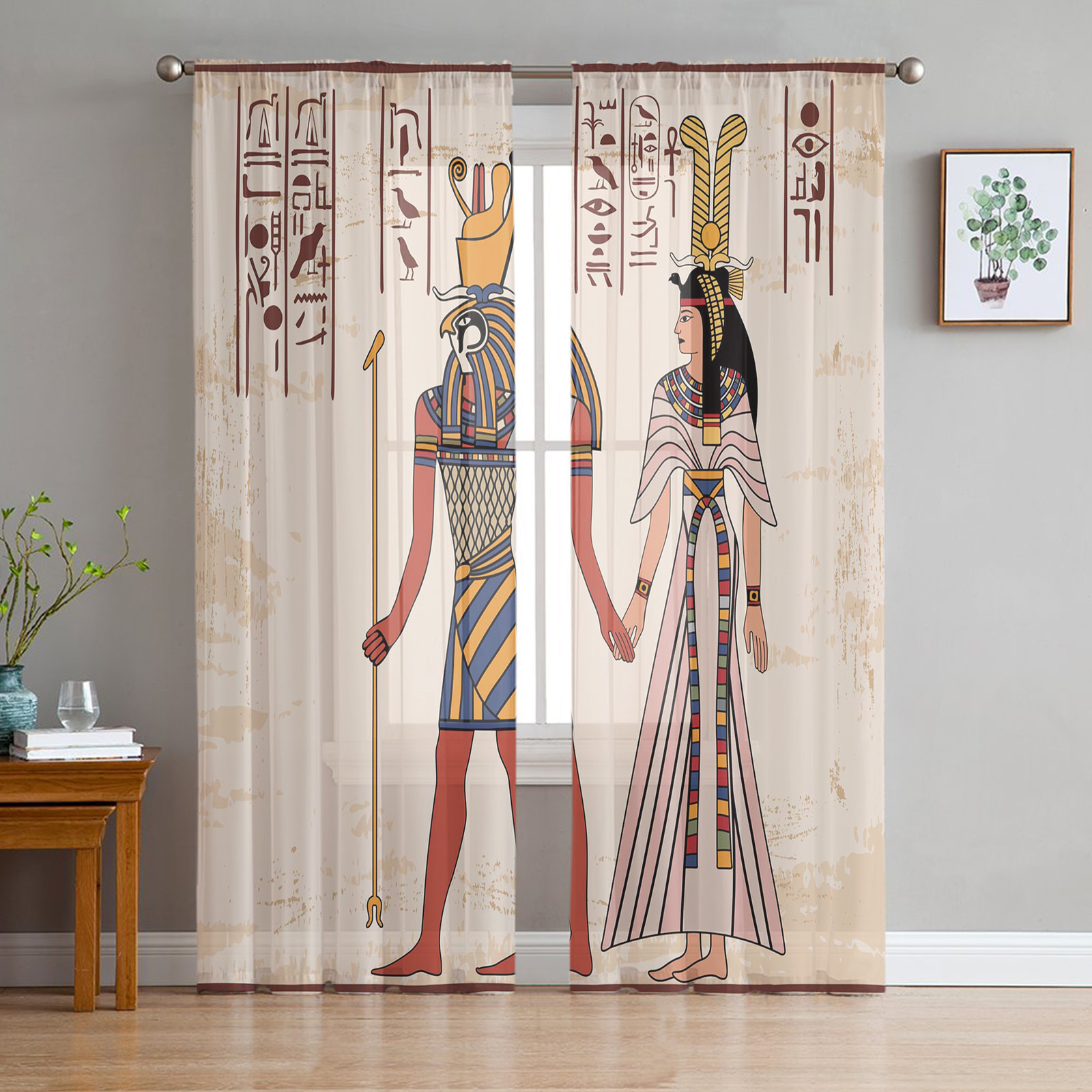 Ancient Egypt Hieroglyphs Retro Style Tulle Curtains for Bedroom Modern ...