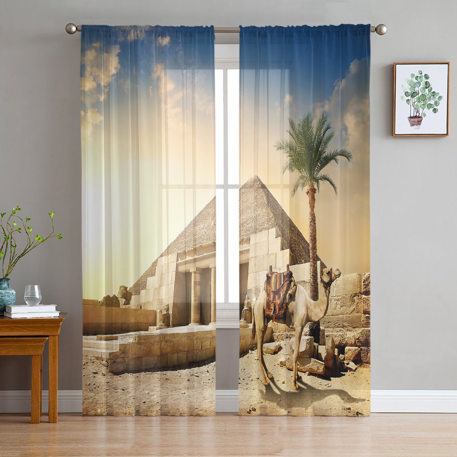 Ancient Egypt Hieroglyphs Retro Style Tulle Sheer Window Curtains for ...