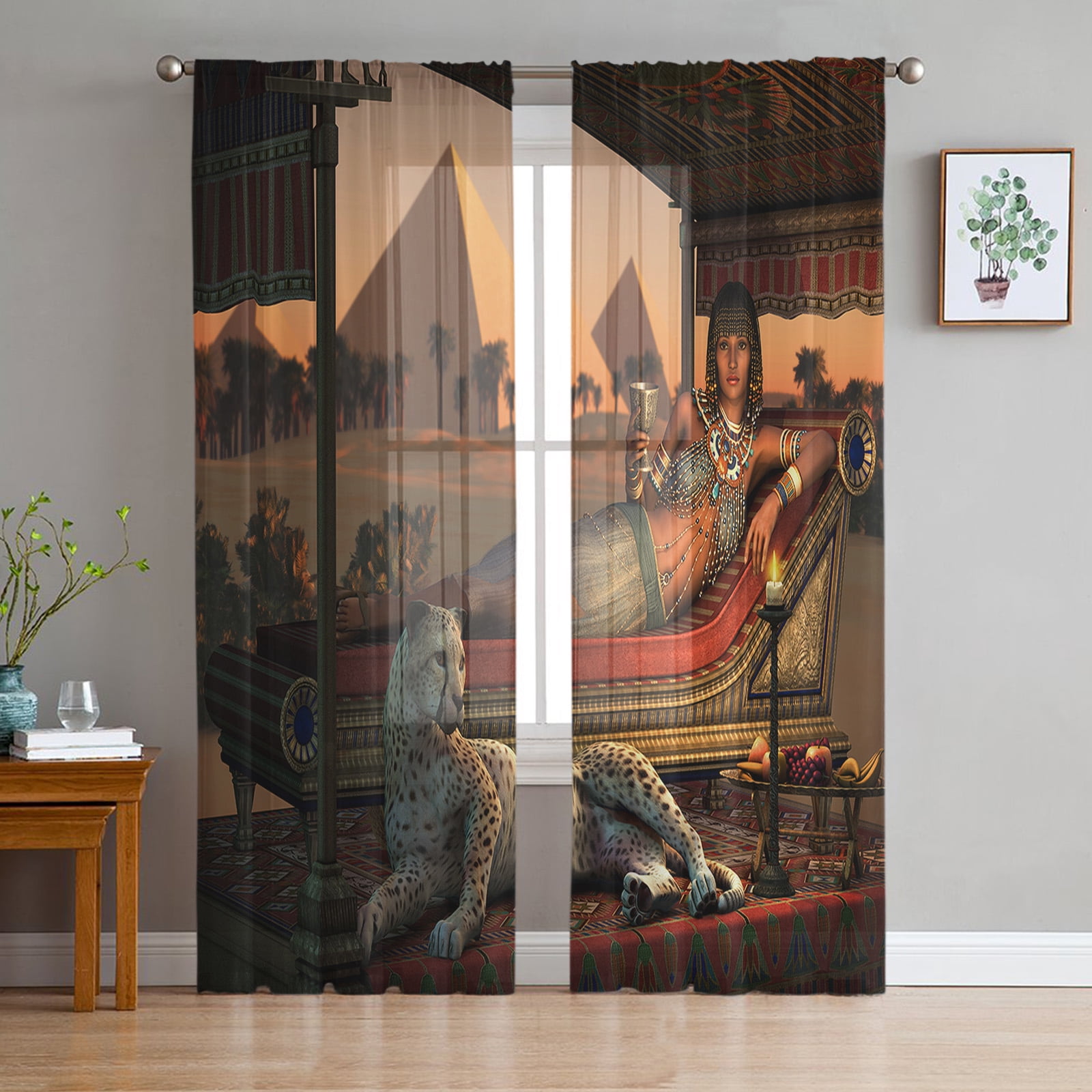 Ancient Egypt Hieroglyphs Retro Style Tulle Sheer Window Curtains for ...