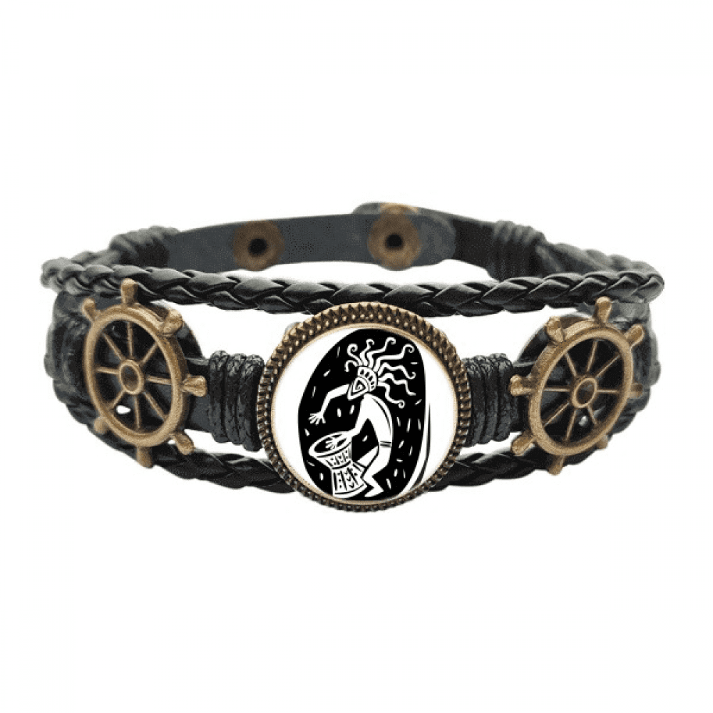 Ancient Egypt Pharaoh Outline Leather Braided Ocean Bracelet Wristband ...